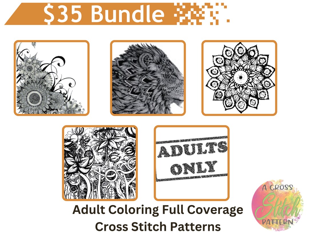 Adult Coloring Cross Stitch Pattern Bundle by A Cross Stitch Pattern ...