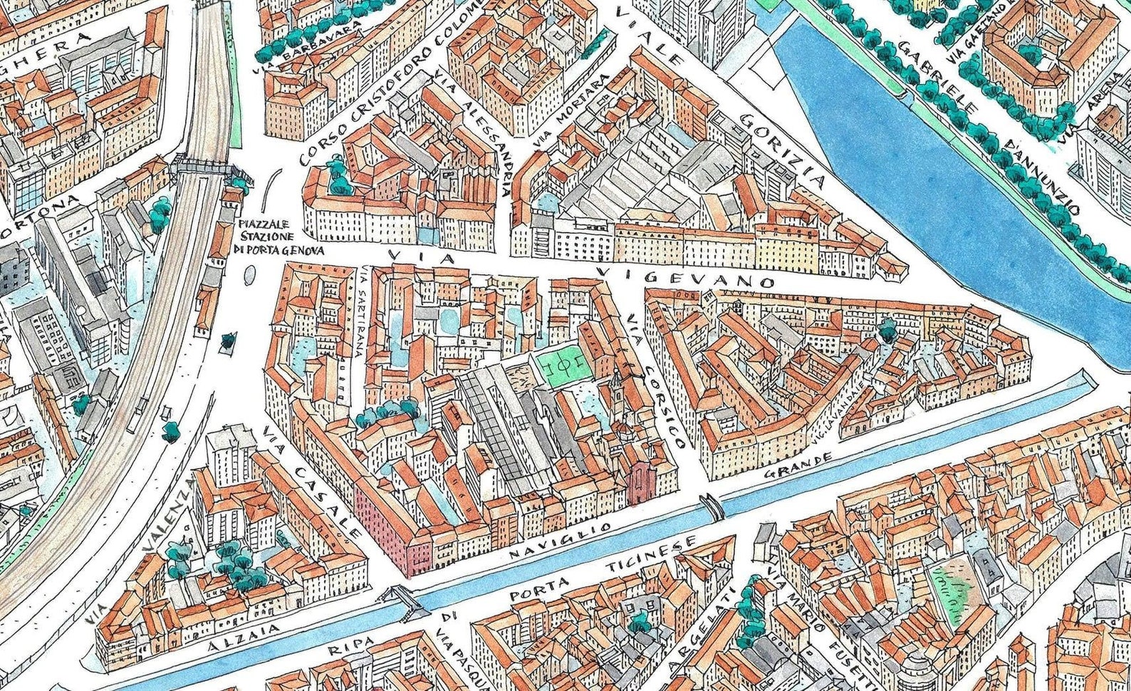 NAVIGLI DISTRICT, MILAN Italy, Custom City Map, City Map Poster ...