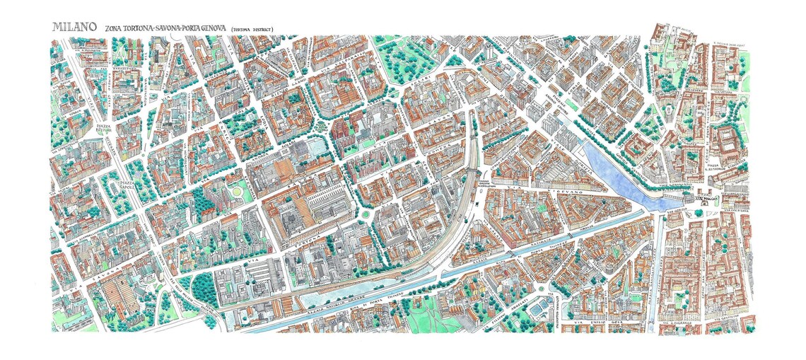 NAVIGLI DISTRICT, MILAN Italy, Custom City Map, City Map Poster ...