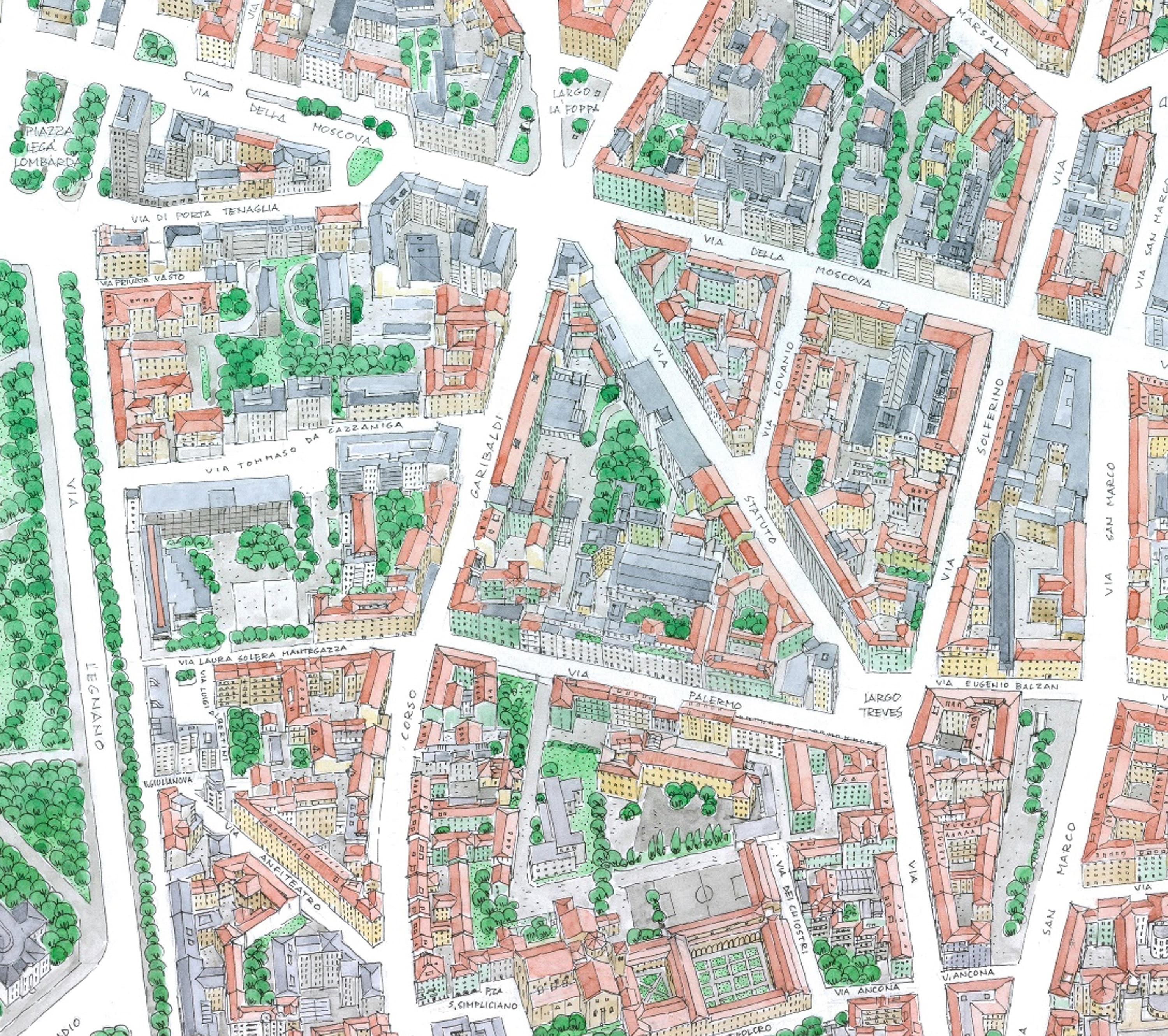 BRERA DISTRICT, MILAN - Italy, Custom City Map, City Map Poster ...