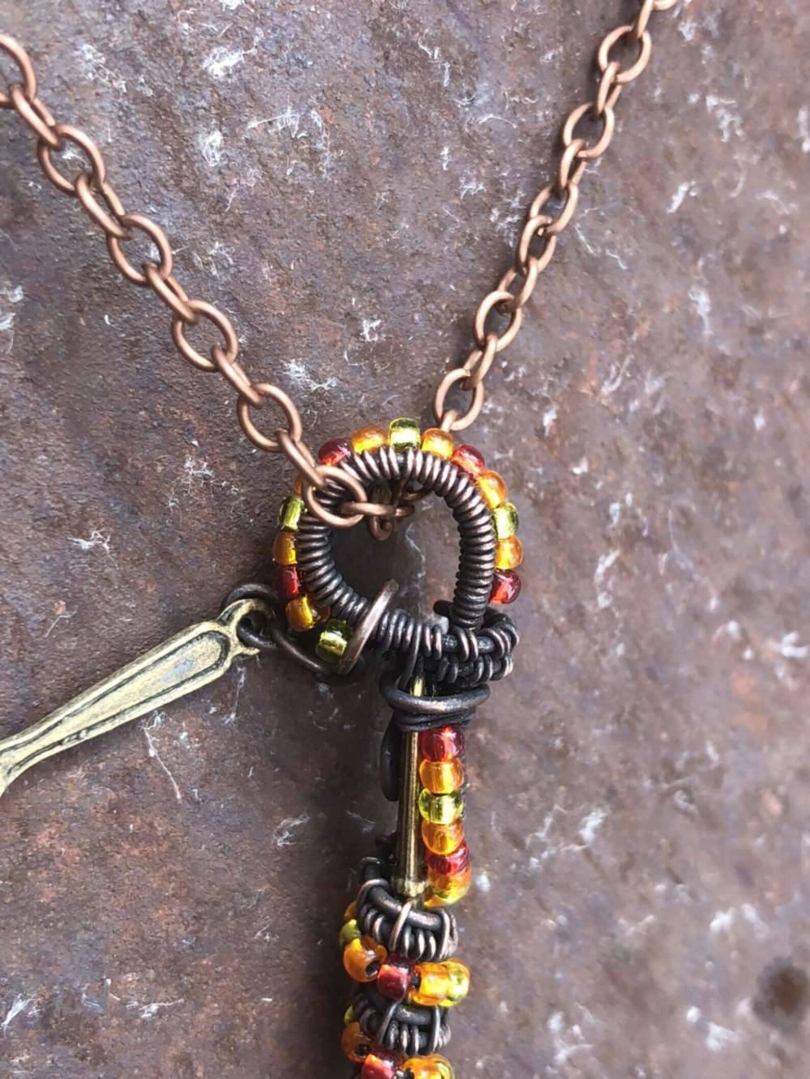 Flame Copper Wire Wrapped Mini Spoon Pendant With Tiny Spoon - Etsy