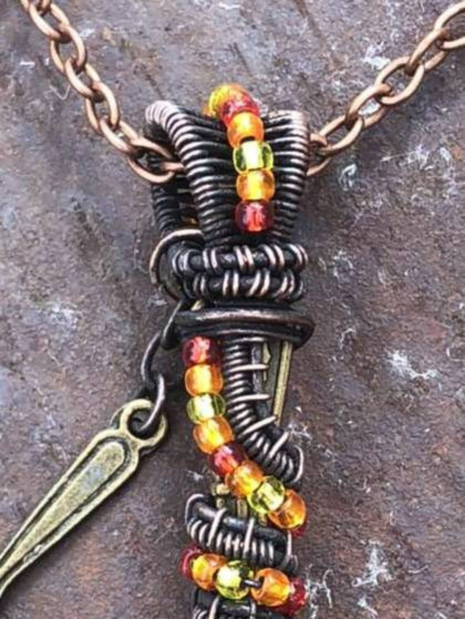 Flame Copper Wire Wrapped Mini Spoon Pendant With Tiny Spoon - Etsy