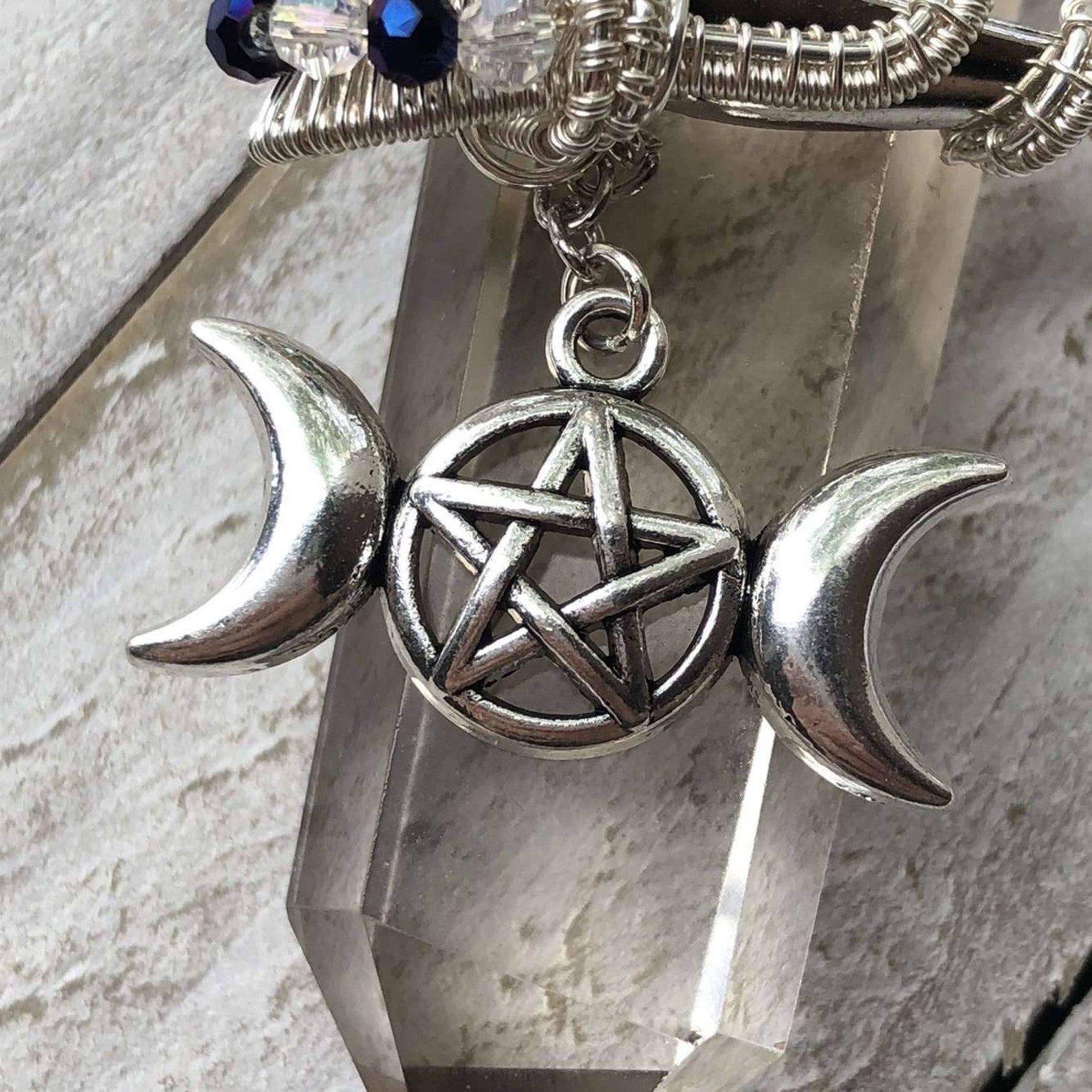 Pagan Spoon Necklace, Pentacle, Triple Moon, Wicca, Wire Wrapped Spoon ...