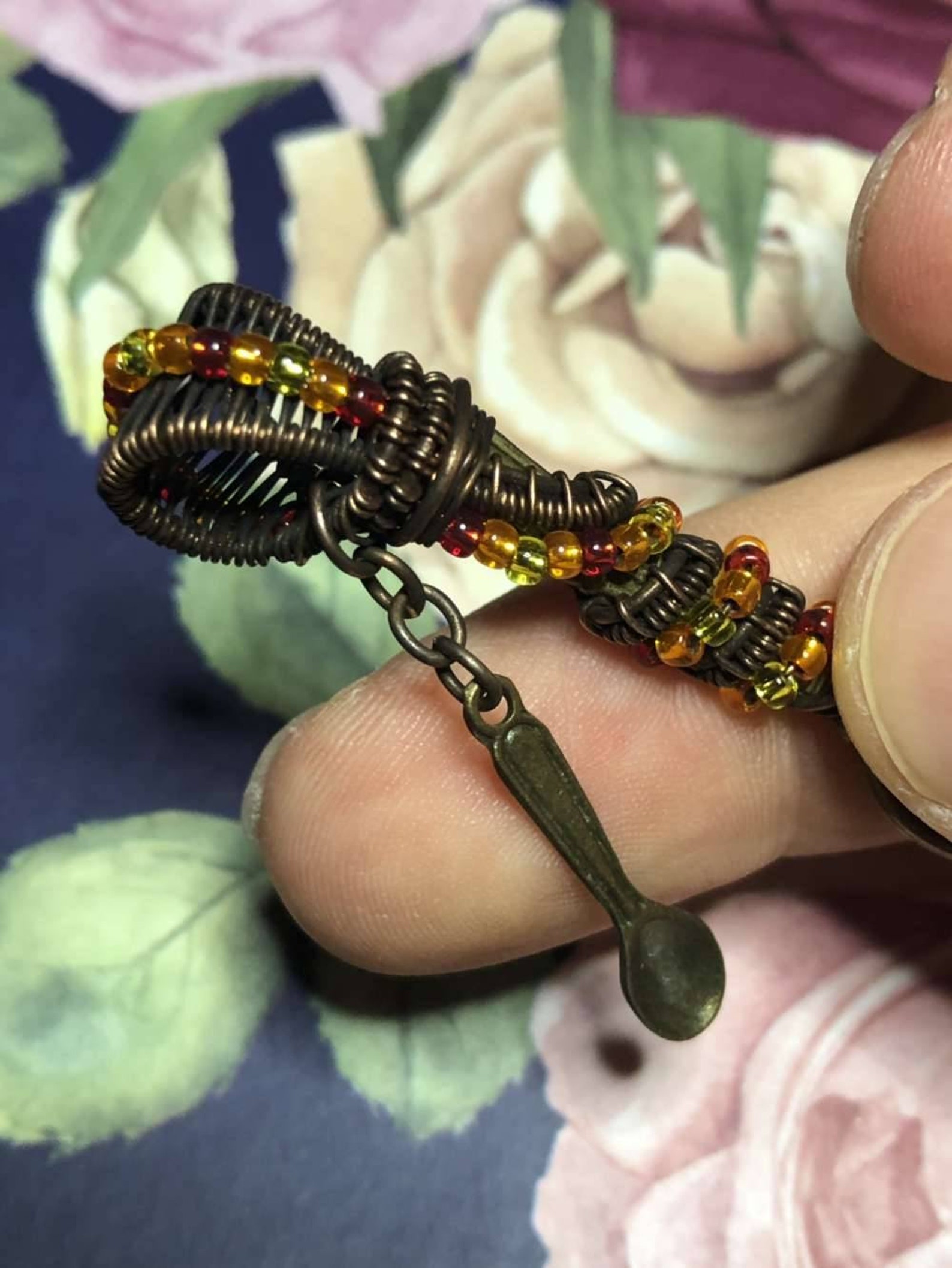 Flame Copper Wire Wrapped Mini Spoon Pendant With Tiny Spoon - Etsy