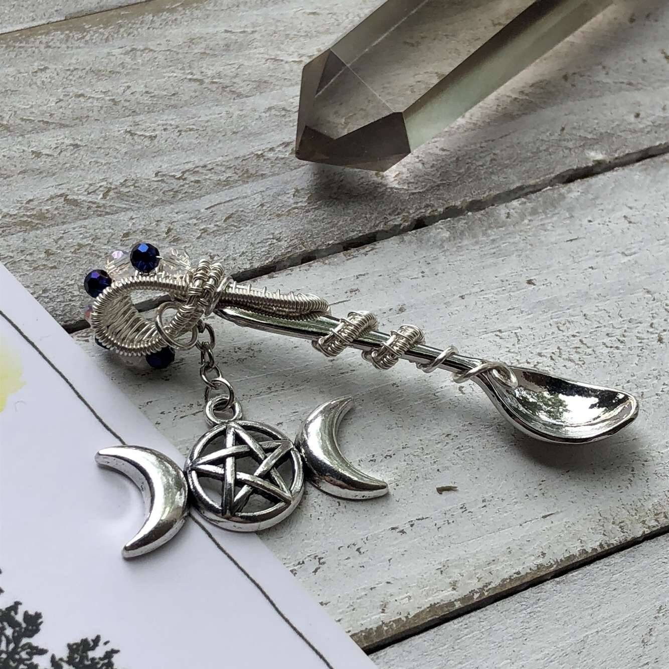 Pagan Spoon Necklace, Pentacle, Triple Moon, Wicca, Wire Wrapped Spoon ...