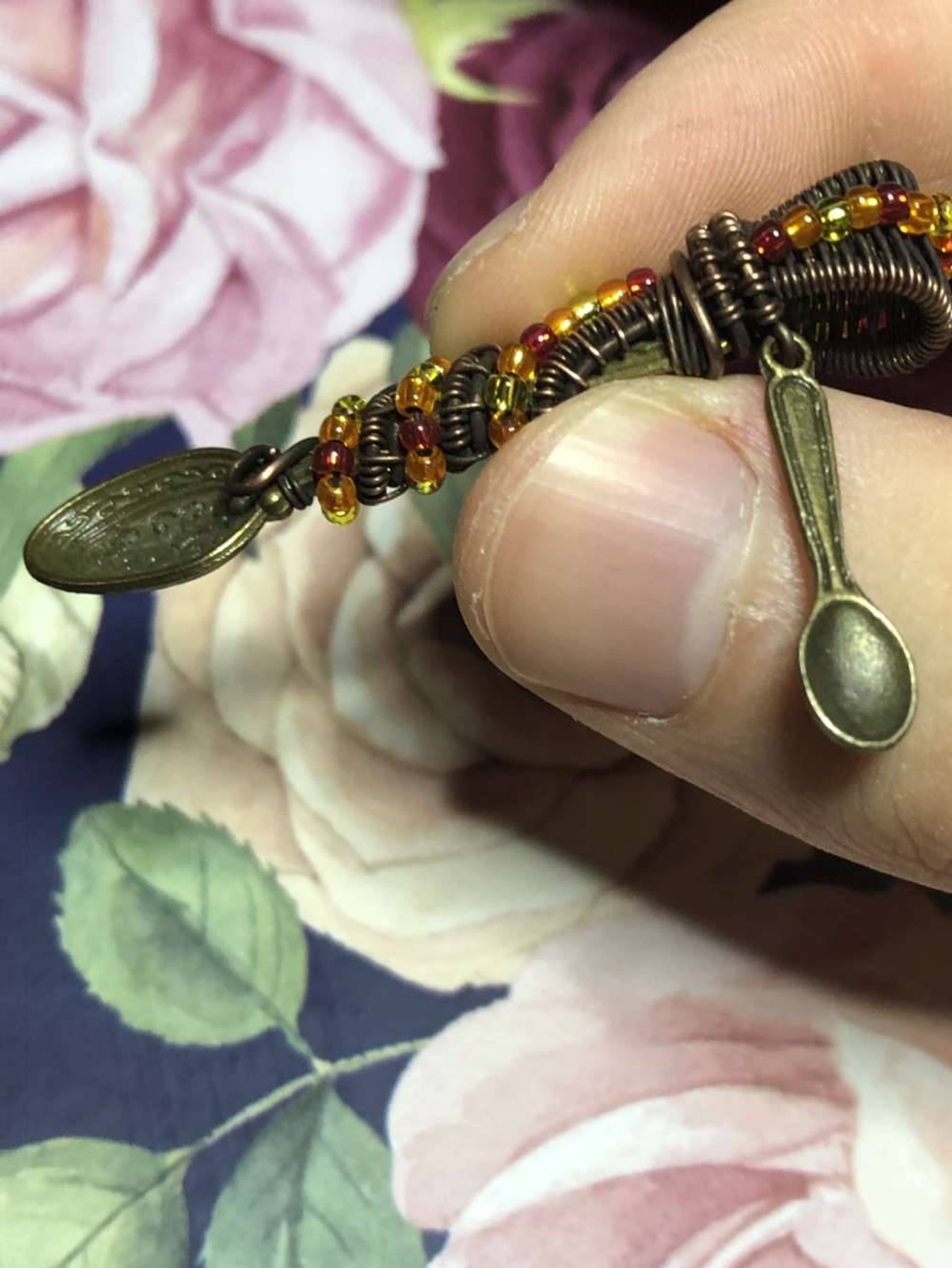 Flame Copper Wire Wrapped Mini Spoon Pendant With Tiny Spoon - Etsy