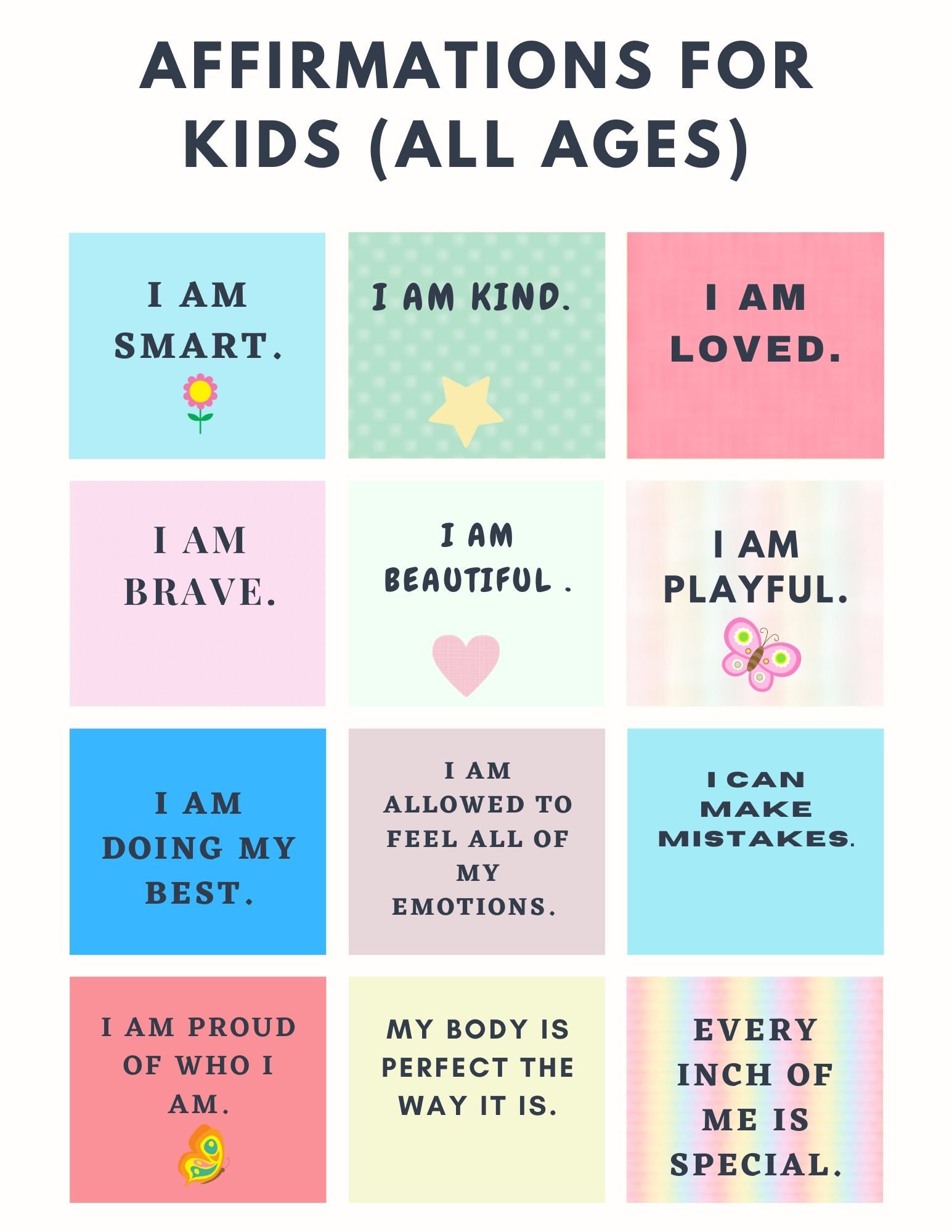 Digital Download Cut Out Affirmation Cards for Kids of All | Etsy