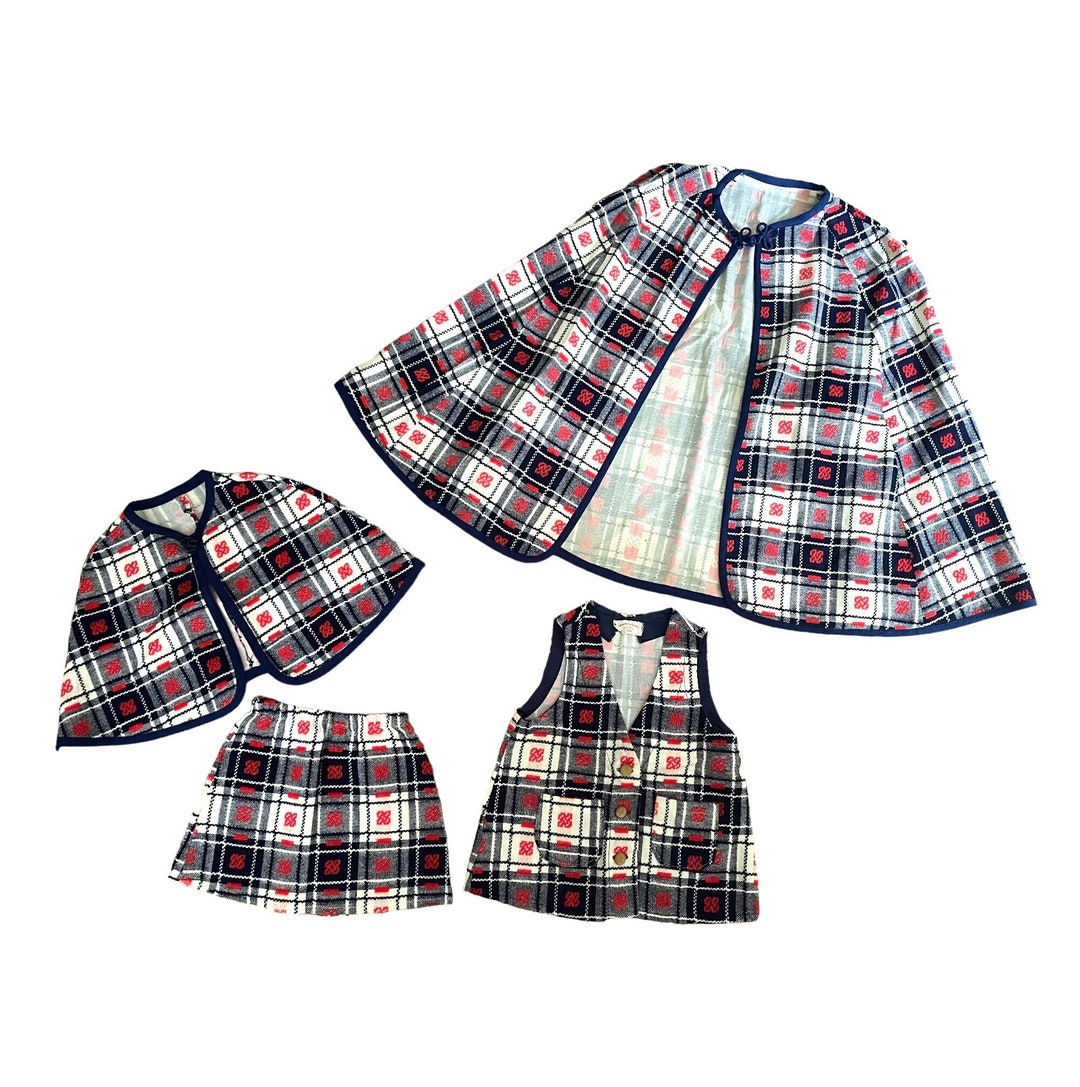 Handmade 70s Matching Family Plaid Outfits, Set With Adult Poncho ...