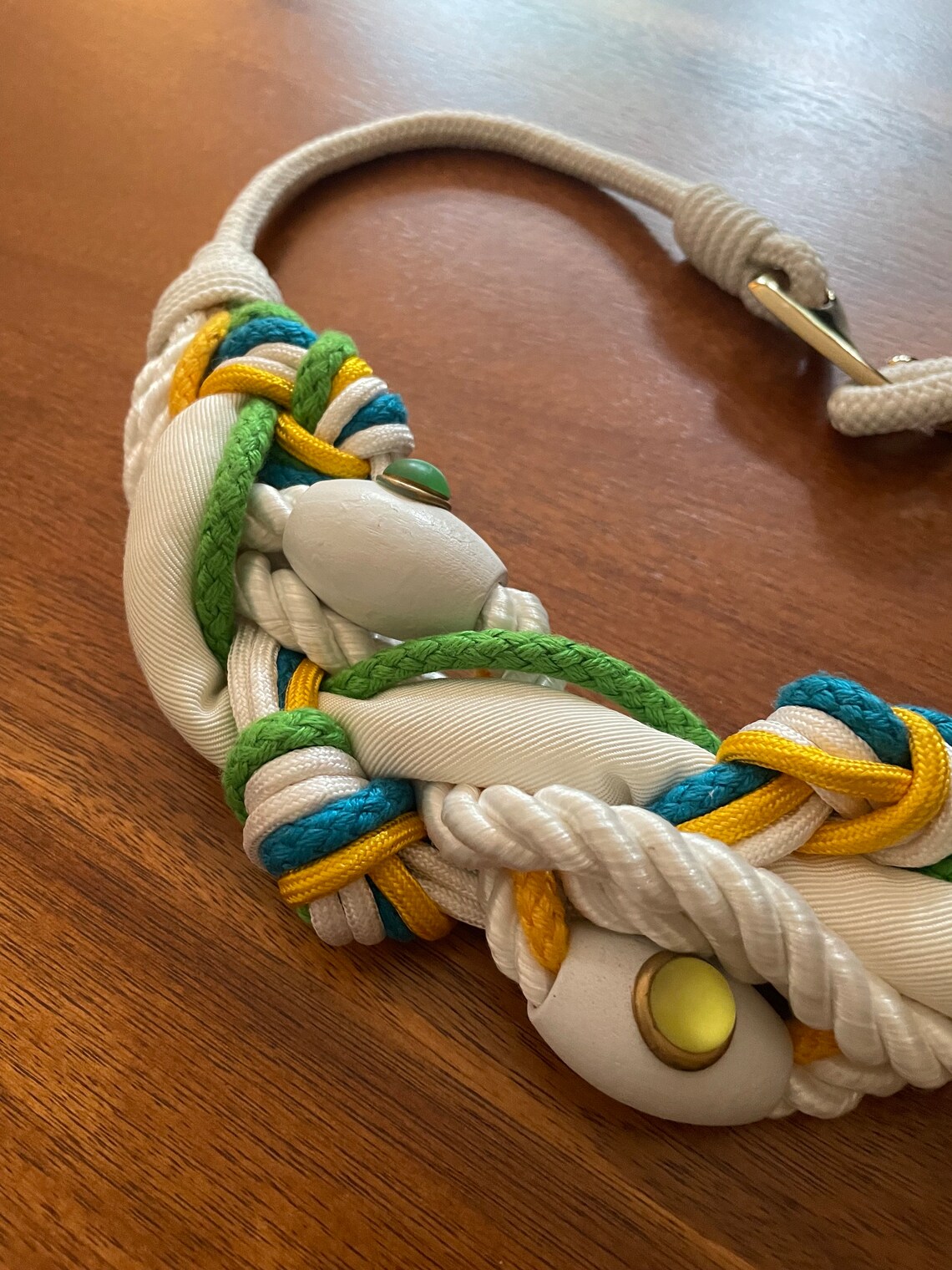 Vintage 80s Rhea White Braided Beaded Belt Green Blue 32" Women M for ...