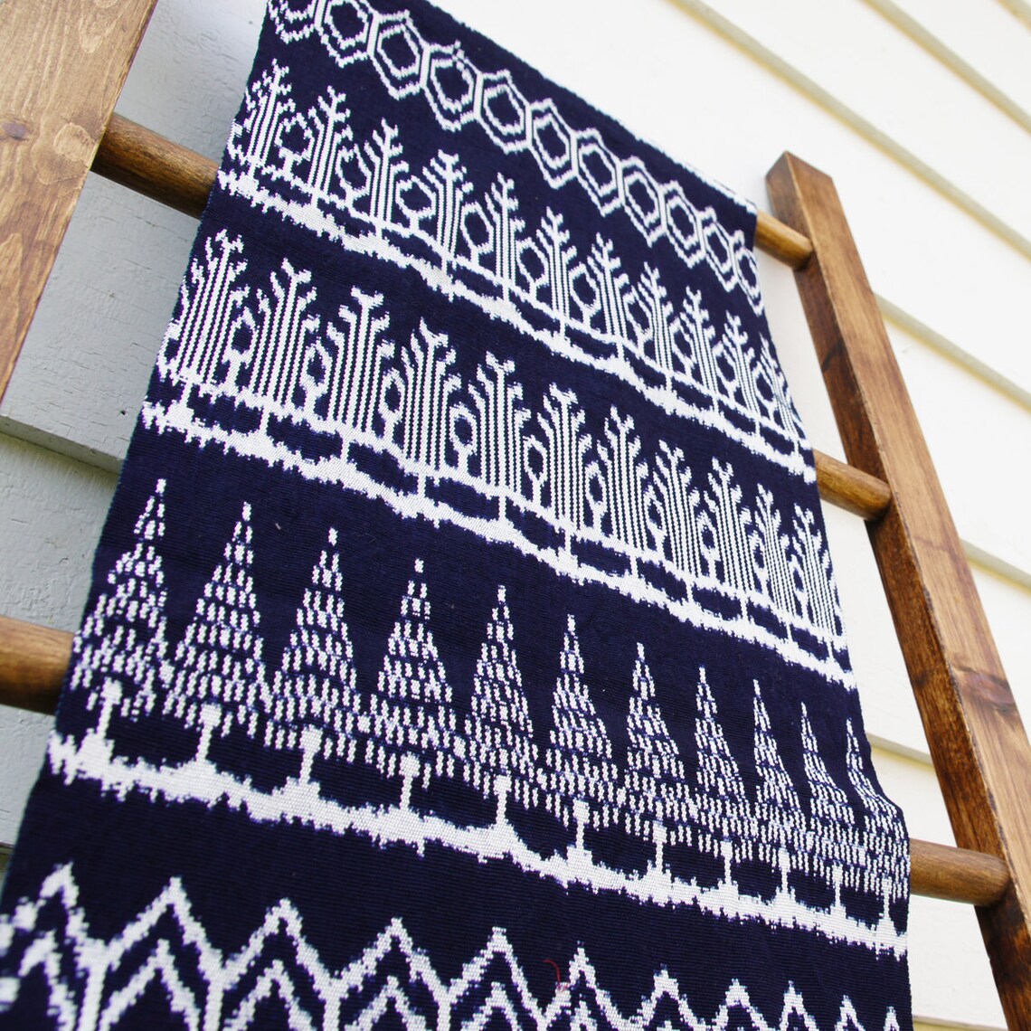 Indigo Guatemalan Fabric by 2.25 Yards, Handwoven From San Juan, White ...