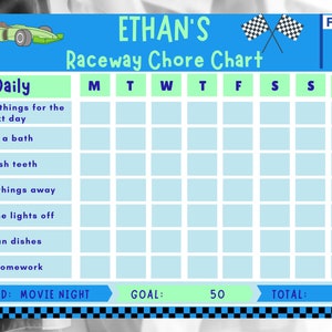 EDITABLE Raceway Reward Chart, Raceway Chore Chart, Behavior Chart ...