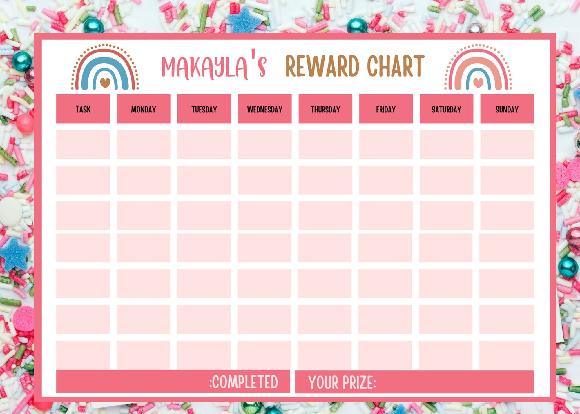 EDITABLE Rainbow Reward Chart, Rainbow Chore Chart, Behavior Chart ...