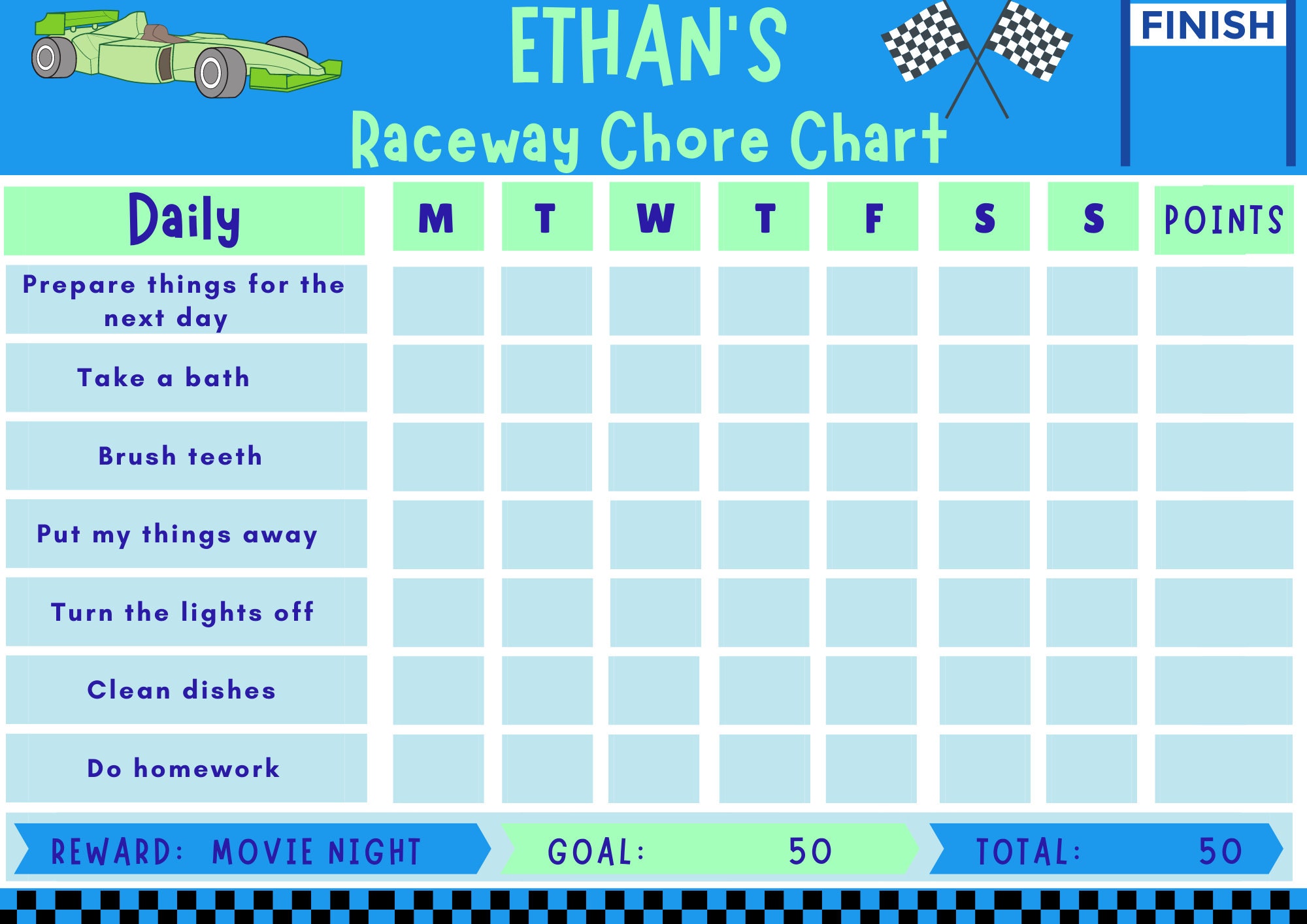 EDITABLE Raceway Reward Chart, Raceway Chore Chart, Behavior Chart ...