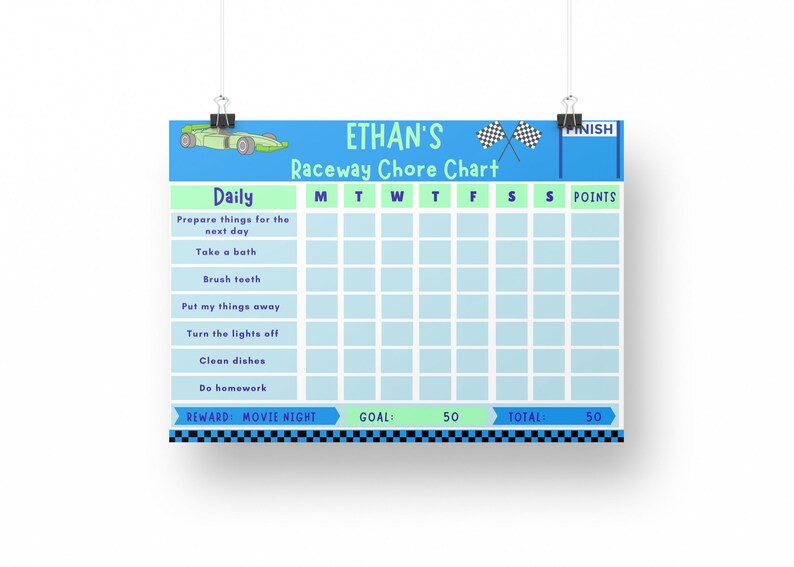 EDITABLE Raceway Reward Chart, Raceway Chore Chart, Behavior Chart ...