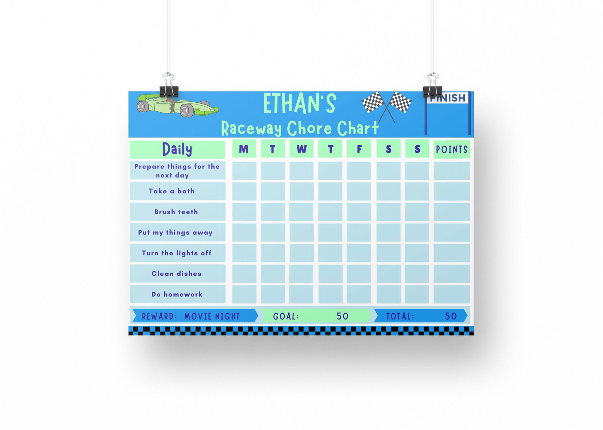 EDITABLE Raceway Reward Chart, Raceway Chore Chart, Behavior Chart ...