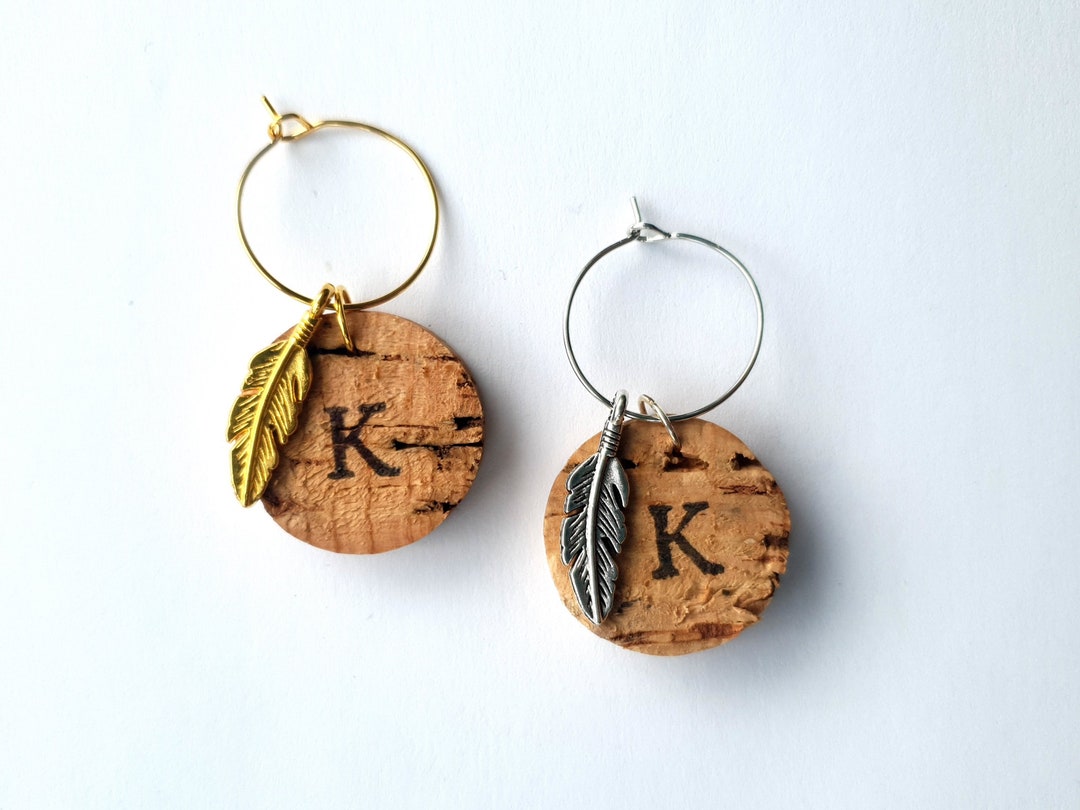 Feather Wine / Drinks Glass Charm - Handmade Personalised Cork Charms - Wedding Favour, Hen ...
