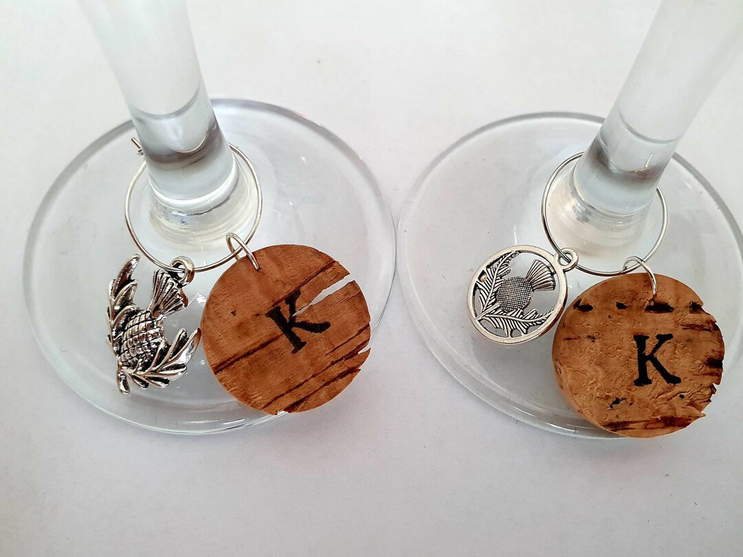 Scottish Thistle Wine Glass Charms Handmade Personalised Cork Charms for Scottish Themed ...
