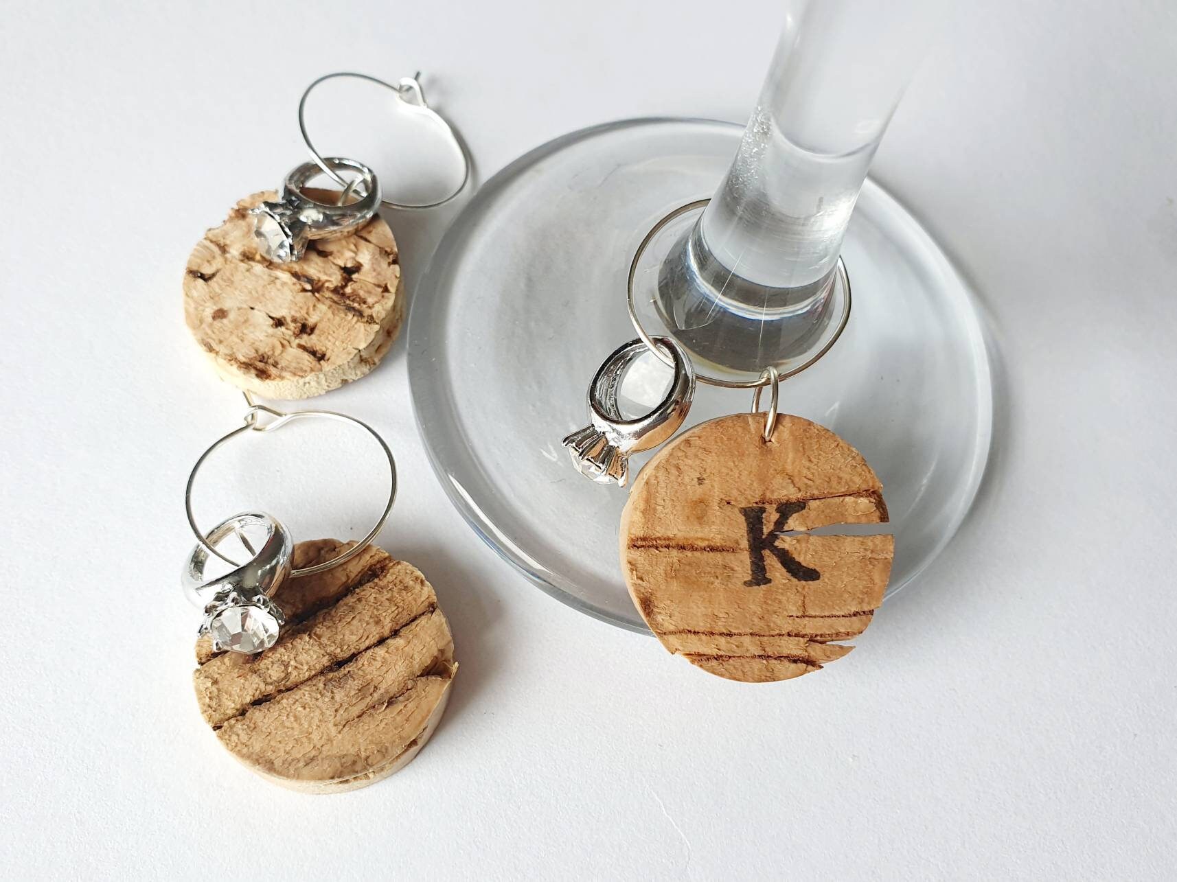 Engagement Ring Wine Glass Charms Gold or Silver Handmade | Etsy