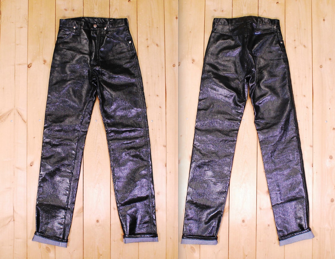 Vintage 1970's/80's Black WRANGLER High Waisted Vinyl Jeans / Made in U ...