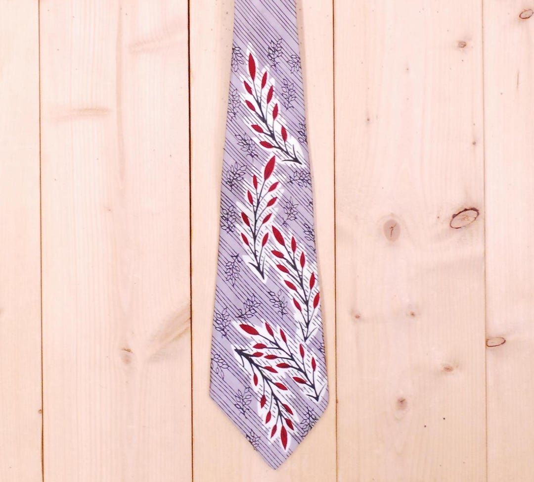 Vintage 1930's/40's Silver COLLEGIATE Necktie / Leaf Motif / Retro ...