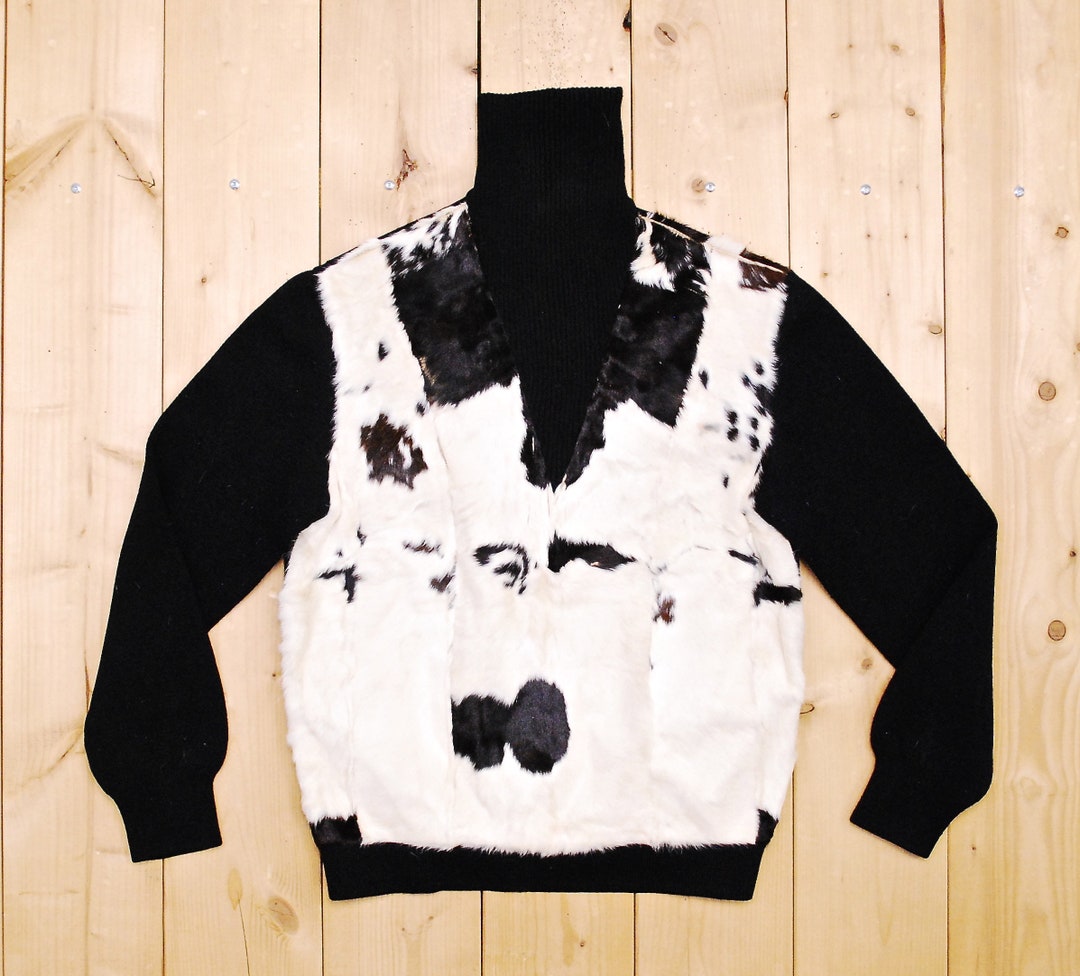 Vintage 1950's/60's HAIR ON HIDE Women's Turtle Neck Sweater / Cow Skin ...