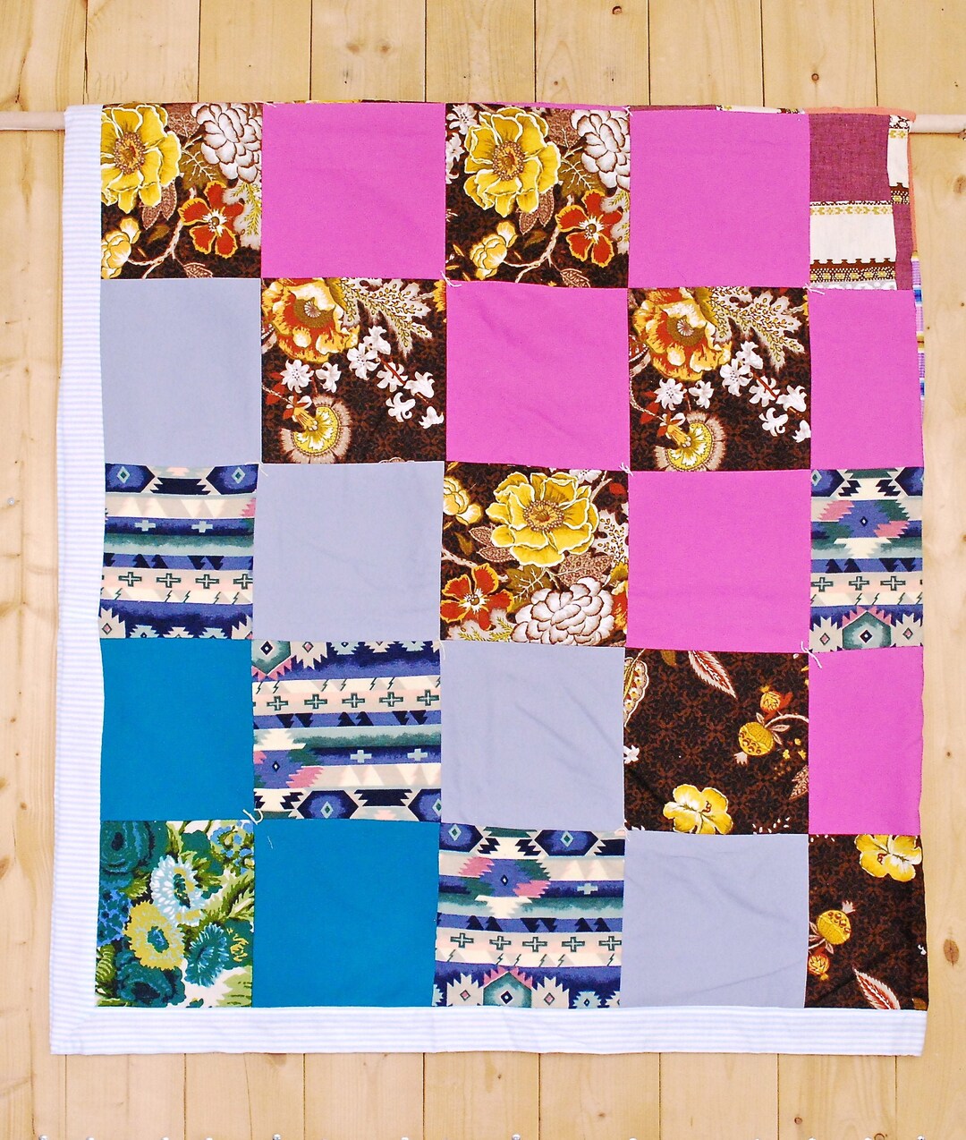 Vintage 1960's/70's PATCHWORK QUILT / Hand Quilted / Grandma Made ...