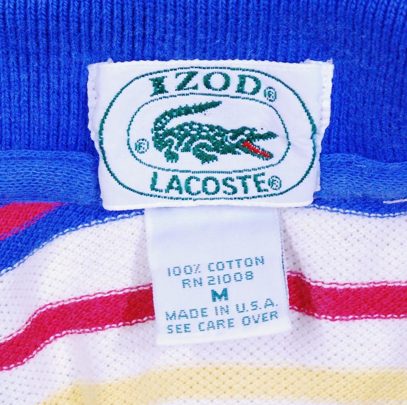 Vintage 1980's/90's White Striped IZOD LACOSTE Tennis Tail Polo Shirt ...