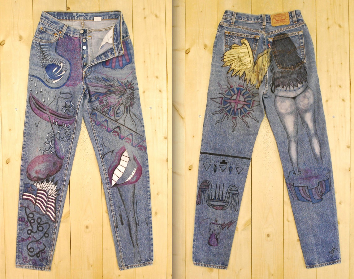 Vintage 1980's LEVIS 501's Custom Graffiti Painted Denim Vintage 1980's LEVIS 501's Custom Graffiti Painted Denim