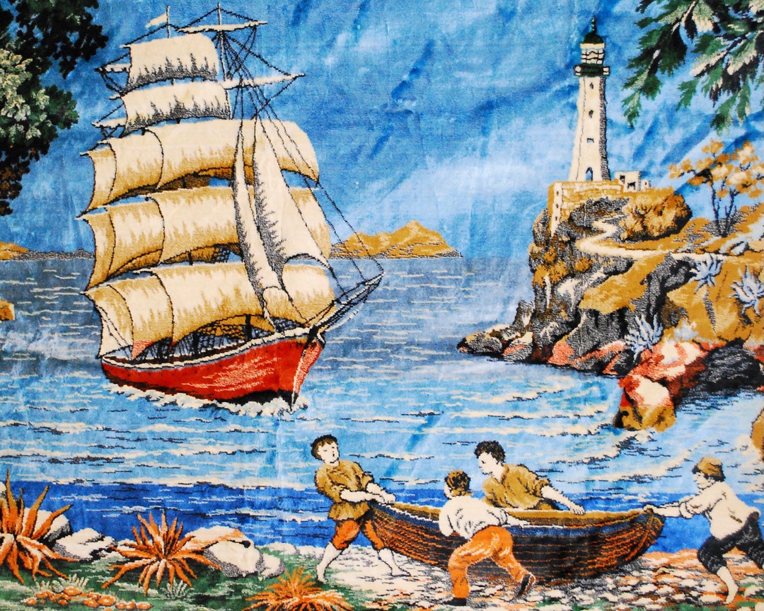 Vintage 1960's/70's SAILING SHIP Wall Tapestry / Rug / Wall Hanging ...