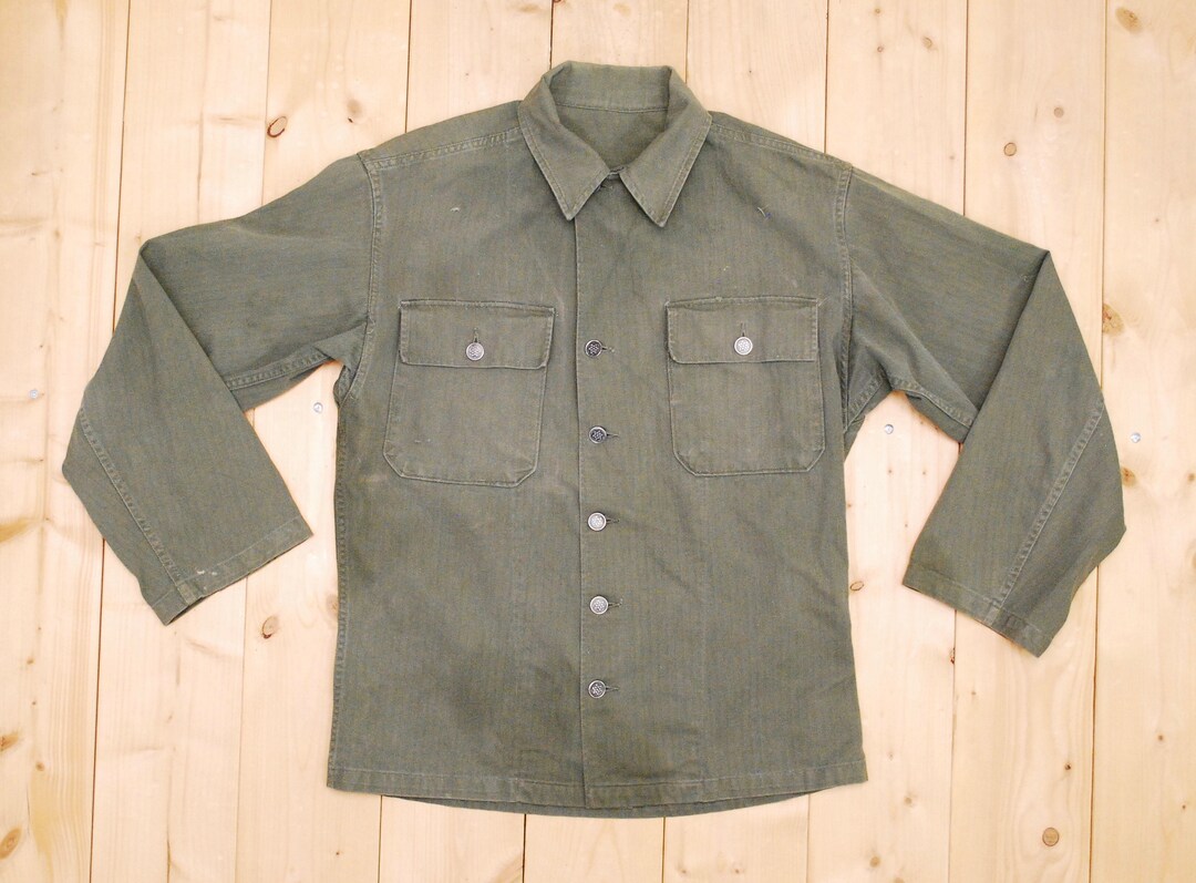 Vintage 1940's WW2 US Army HBT Olive Combat Fatigue Shirt / Retro ...