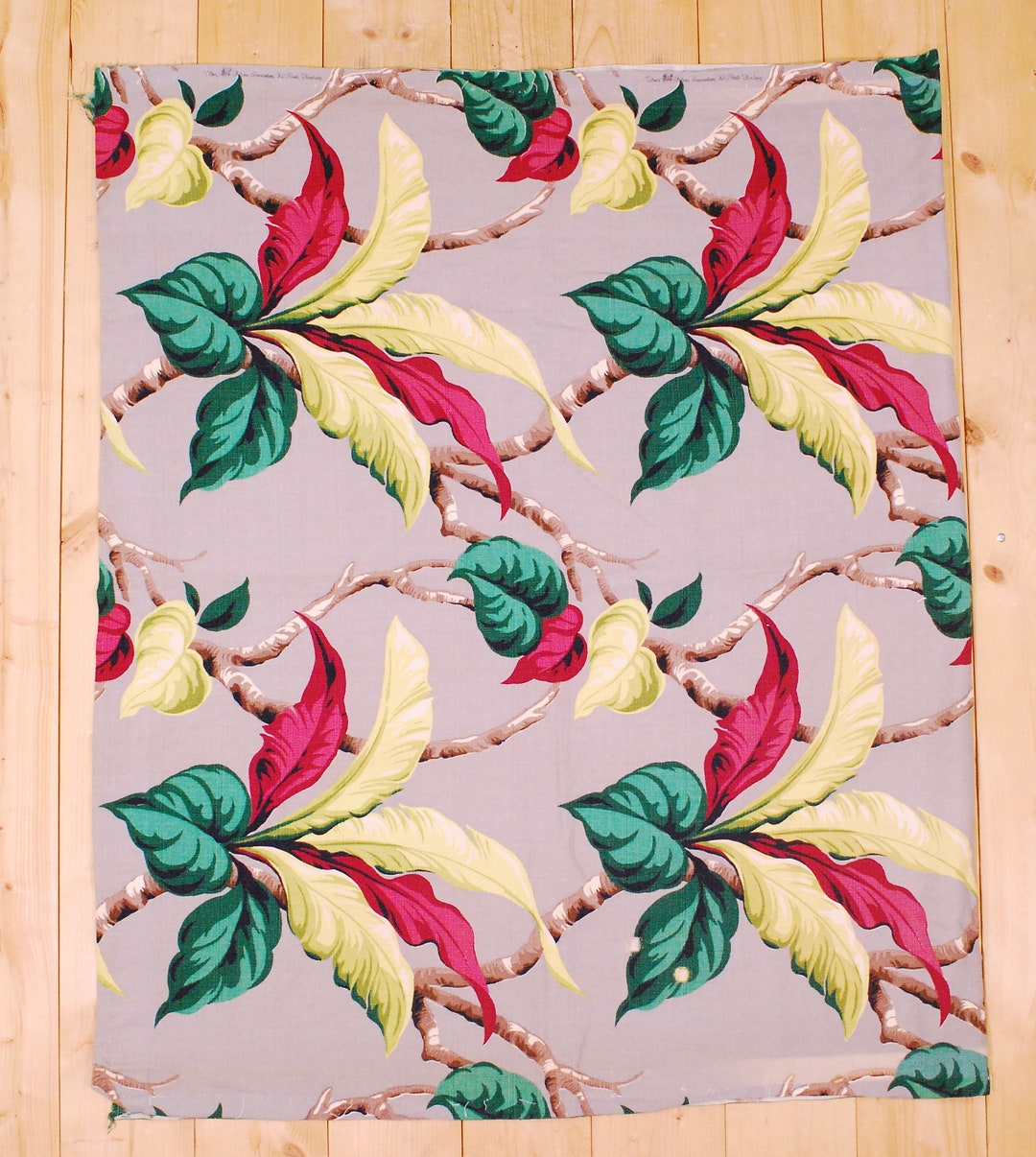 Vintage 1940's/50's Barkcloth Fabric / 32" X 68" / Floral Print / Retro ...