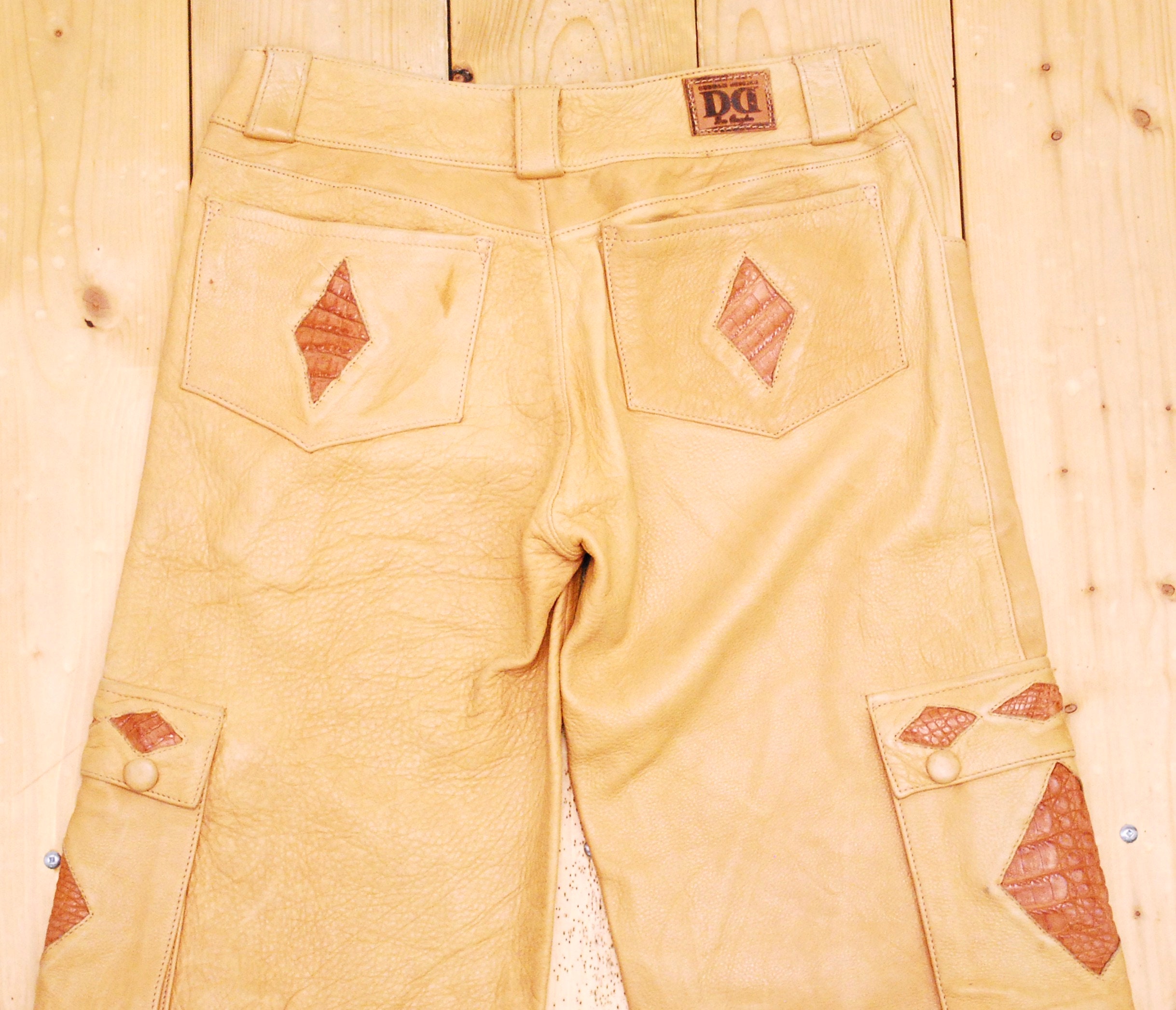 Vintage 1970's Tan Leather Pants With Alligator Pocket Accents / Durham ...
