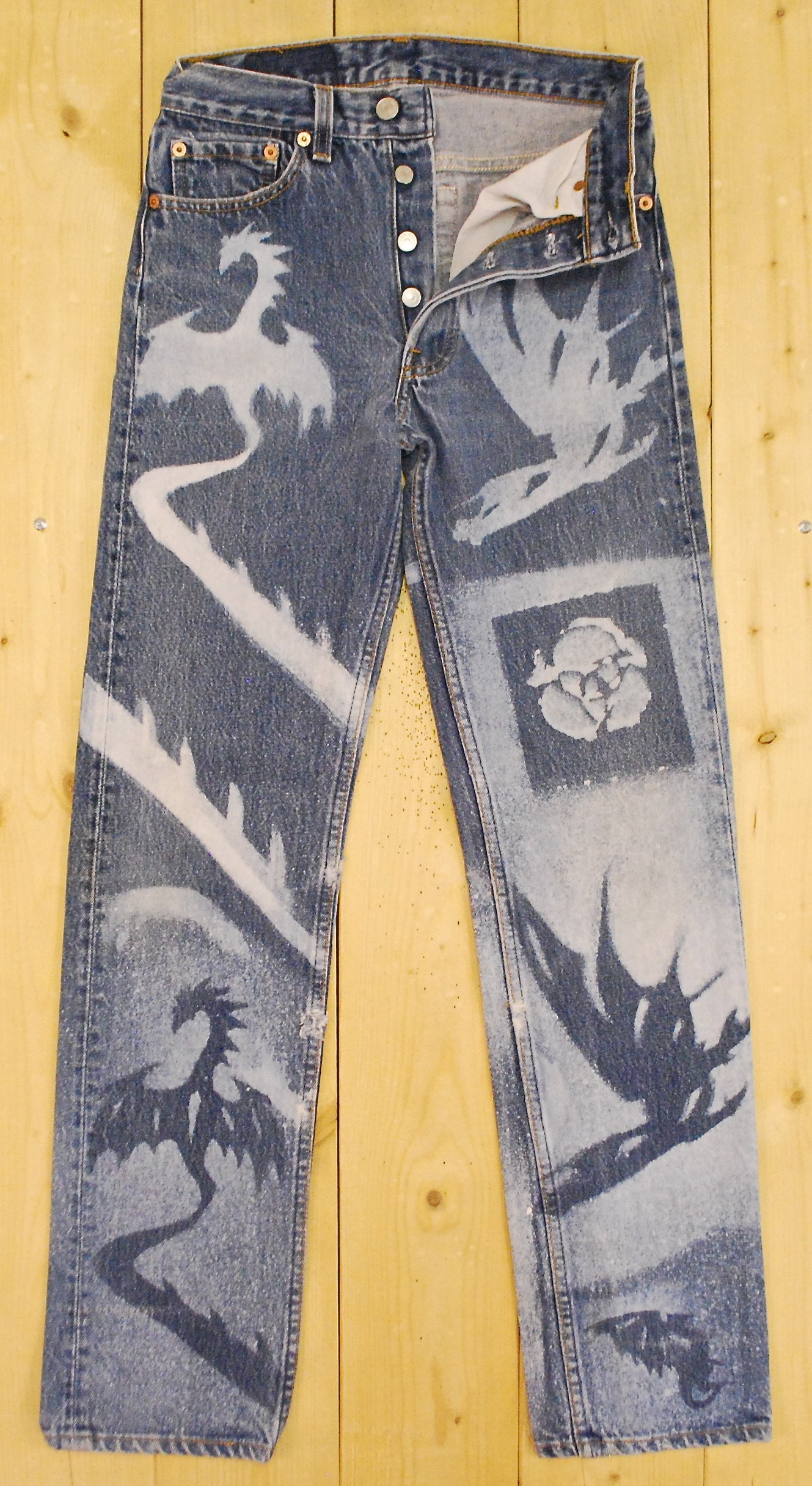 Vintage 1980's LEVIS 501's Custom Graffiti Bleached Denim Vintage 1980's LEVIS 501's Custom Graffiti Bleached Denim