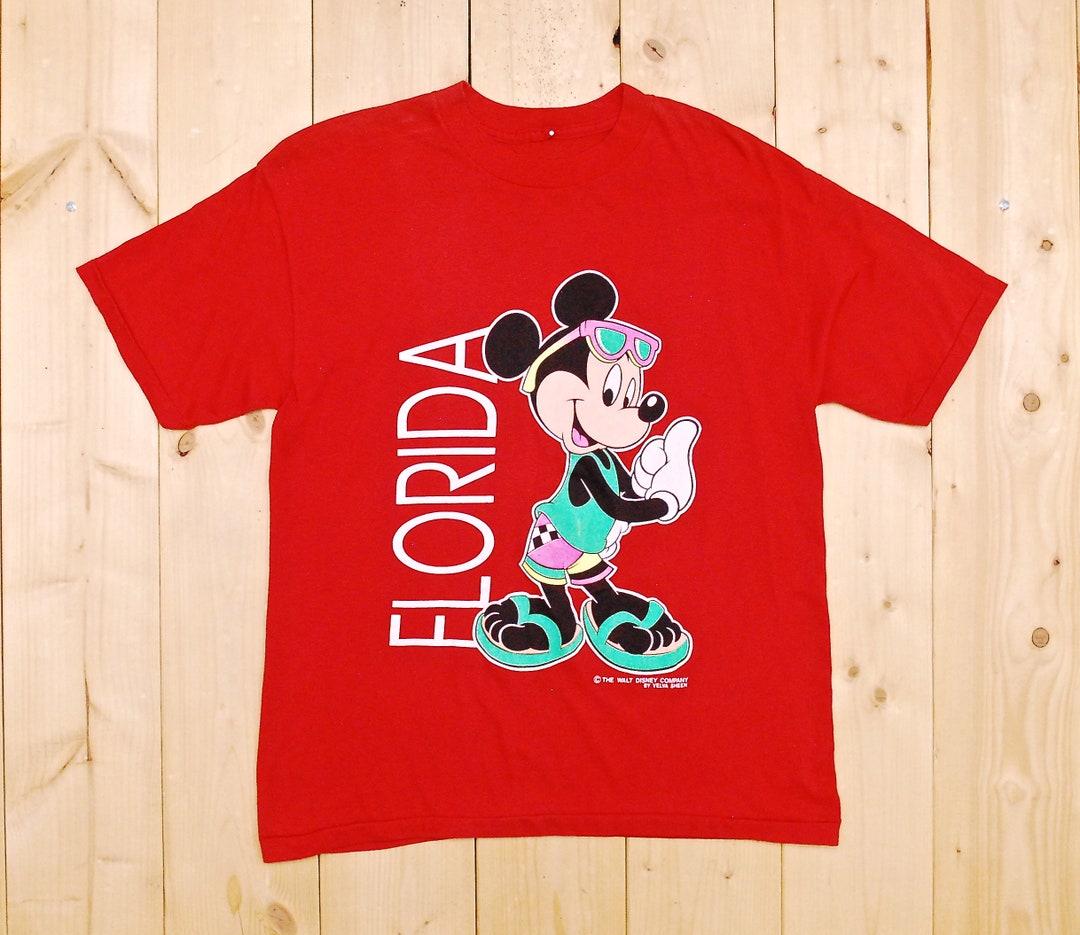 Vintage 1970's/80's Neon MICKEY MOUSE Red T-shirt / Mickey on a Florida ...