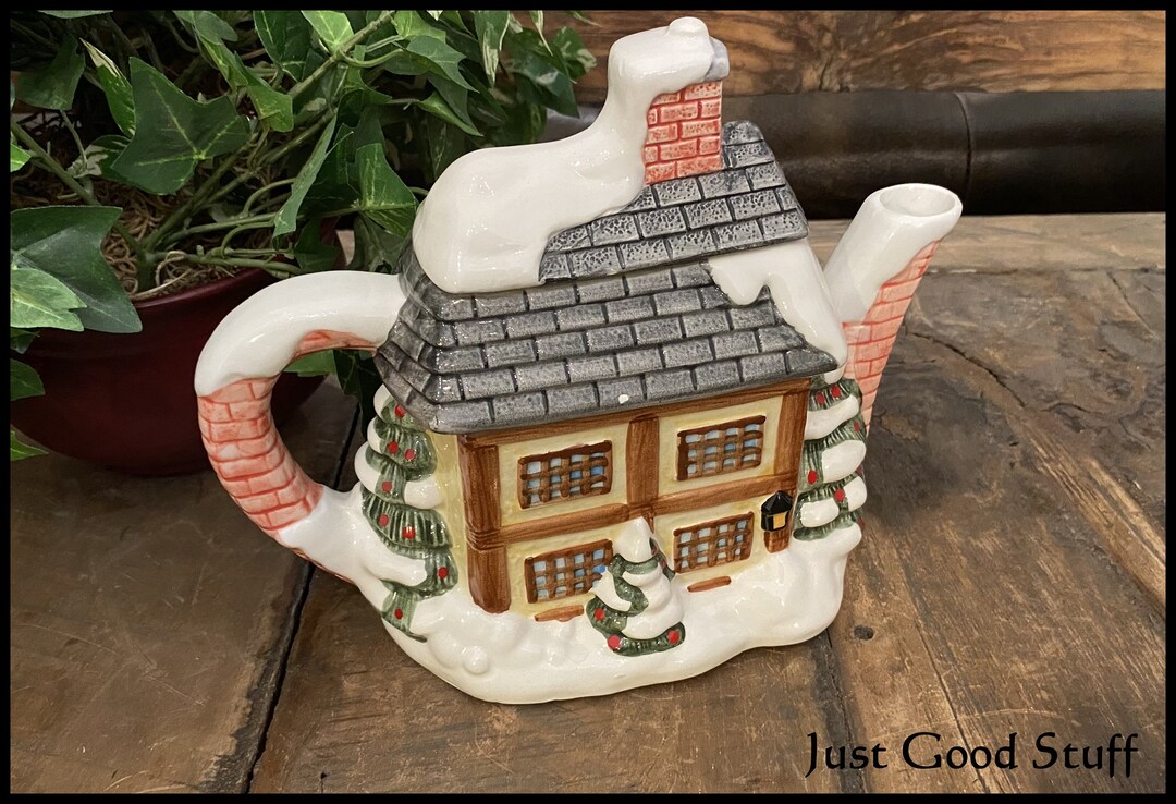 Christmas Decorative Tea Pot Holiday Time Tea Pot House Shaped ...