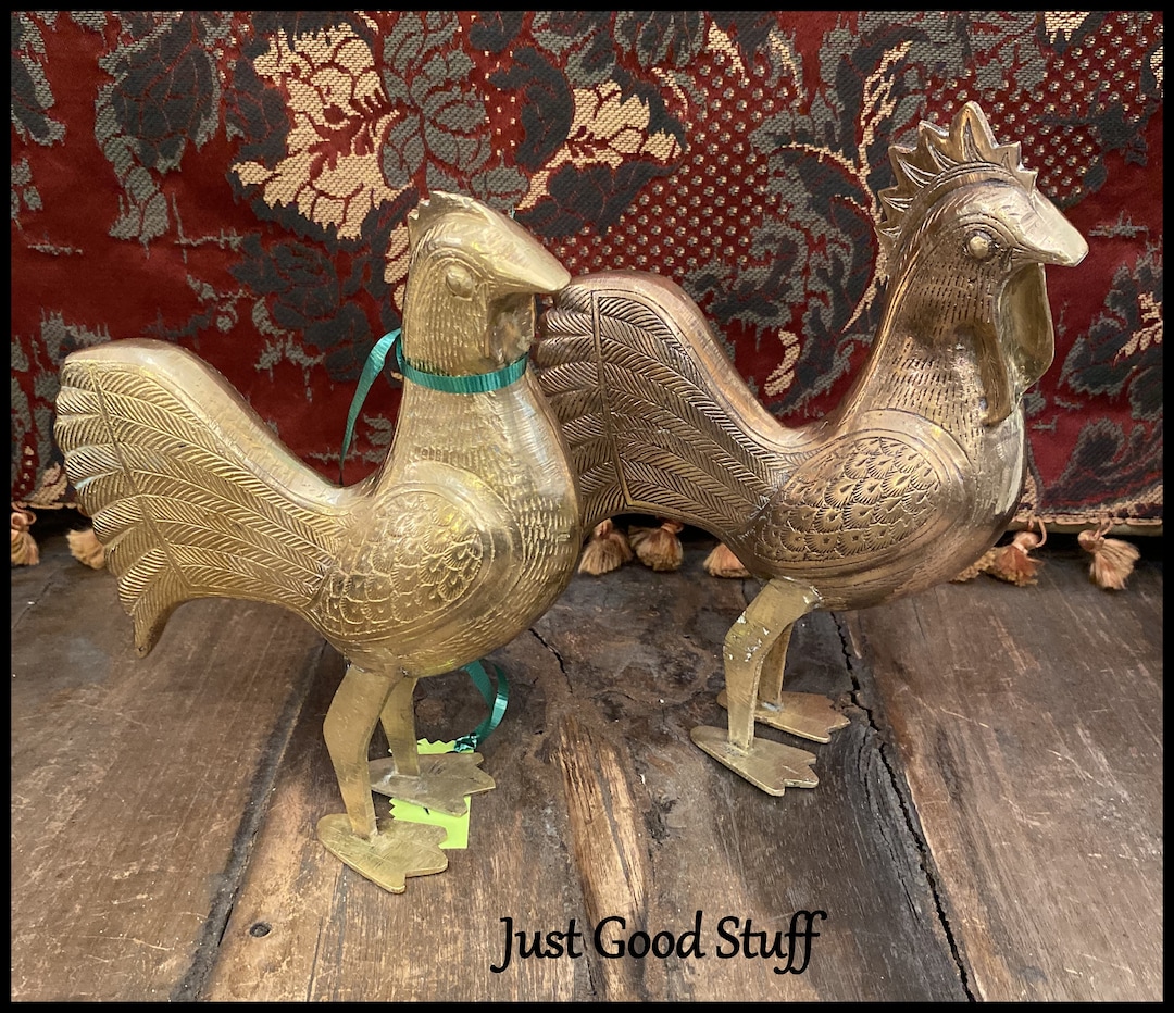 Large Vintage Brass Chicken and Rooster Figurine, Brass Hen, Vintage ...