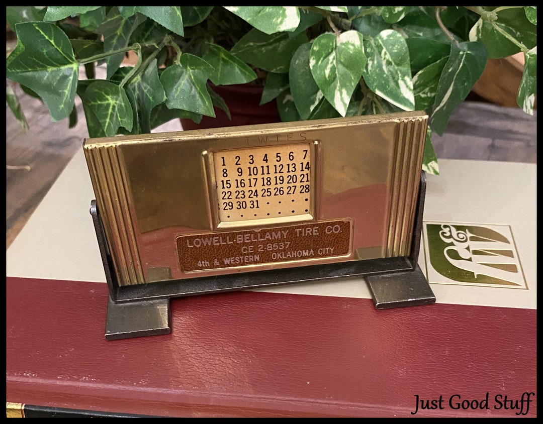 Vintage Brass Calendar With a Stand That Turns Over, Desk Top Lowell ...