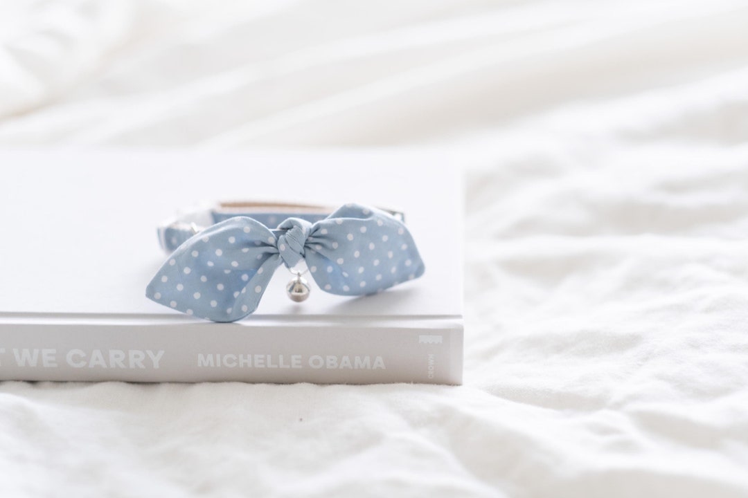 Light Blue White Polka Dot Cat Collar With Rose Gold Bell, Baby Blue ...