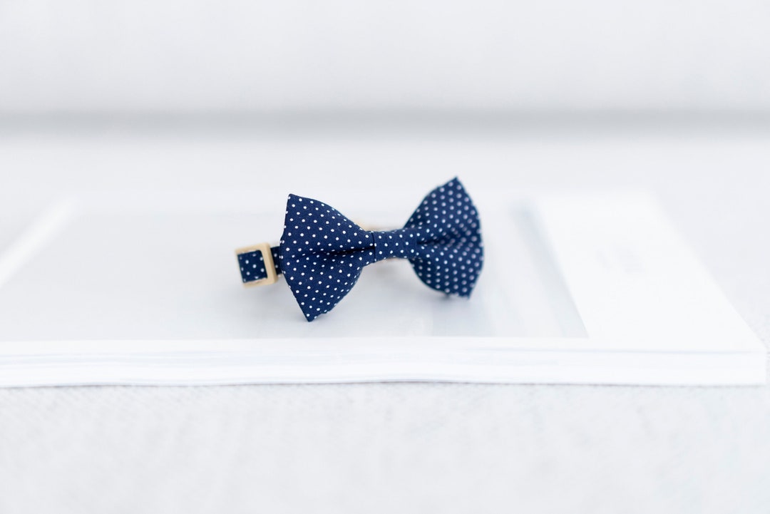 Bow Tie Cat Collar Set - Navy White Pin Dot | Blue Cat Collar, Blue Cat ...