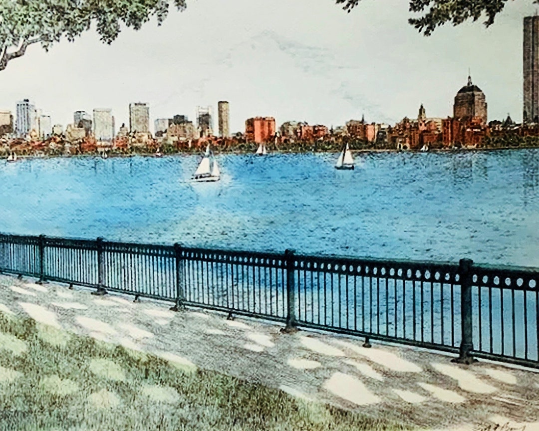 Boston Skyline, Pen and Ink Watercolor Print by Well Known Maryland ...