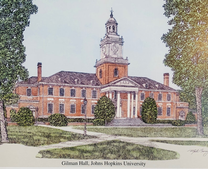 Johns Hopkins University Gilman Hall Spring a Pen and Ink - Etsy