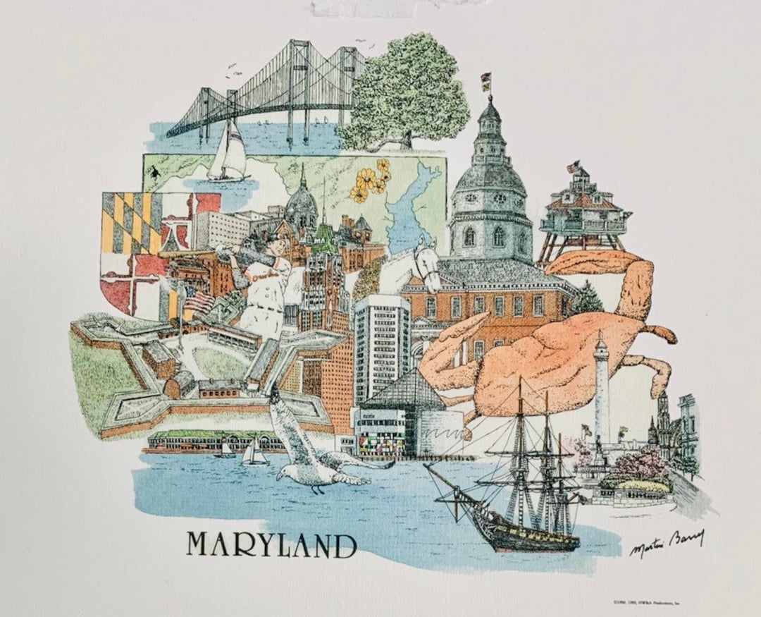 Maryland 1 Collage Pen and Ink Watercolor Print by Well Known Artist ...