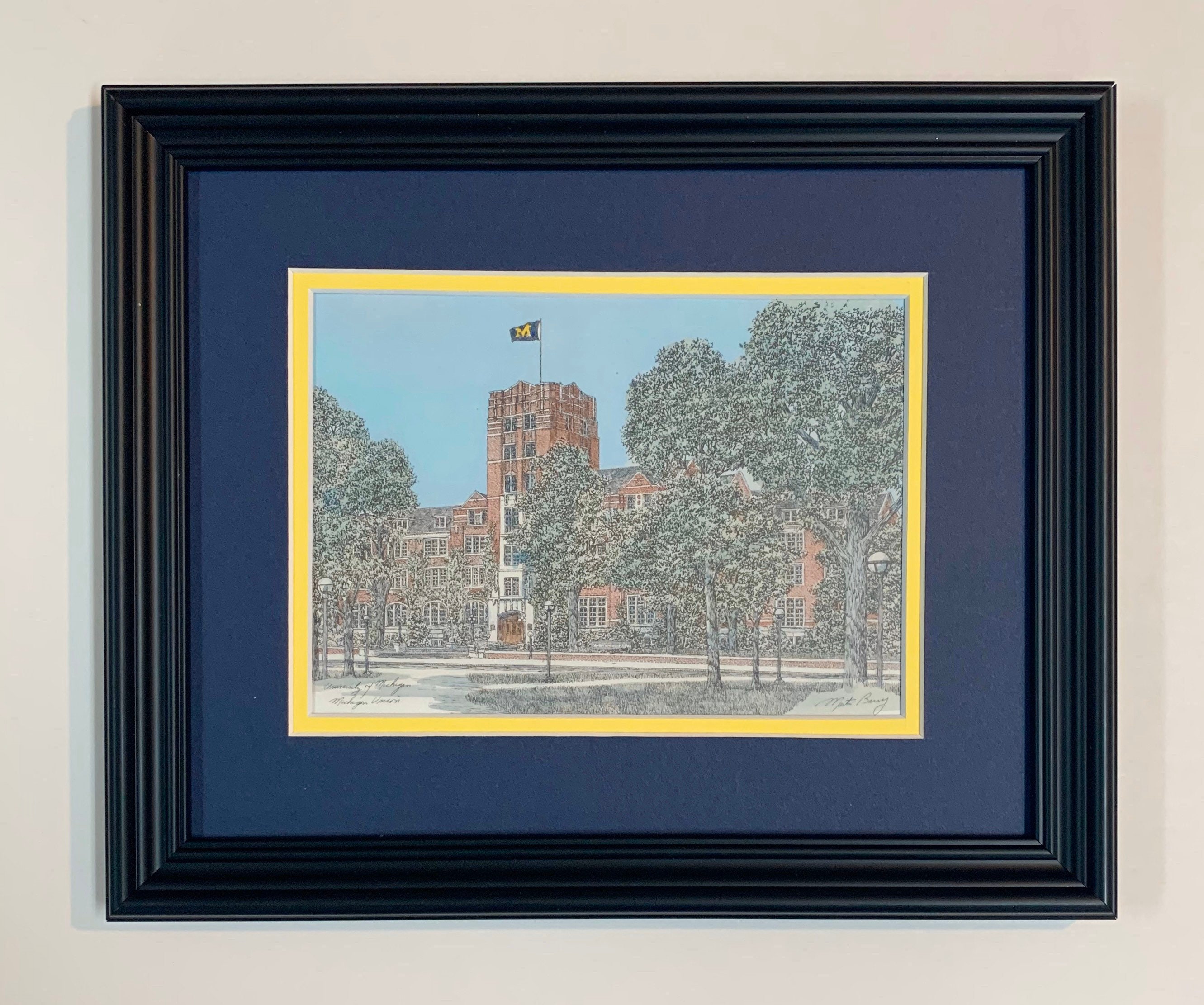 University of Michigan, Pen and Ink Watercolor Print , by Artist Martin ...