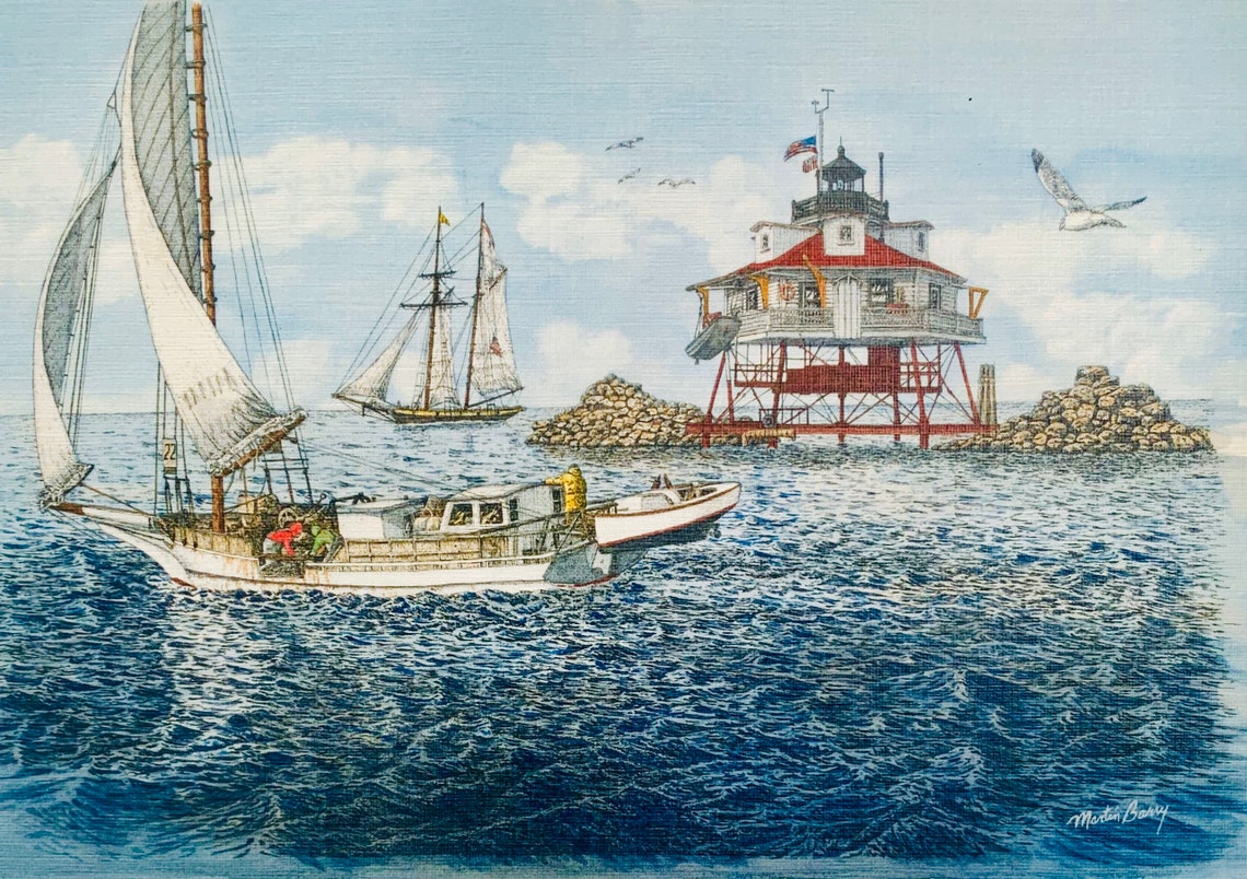 Thomas Point Lighthouse Ll Pen and Ink Watercolor Print by - Etsy