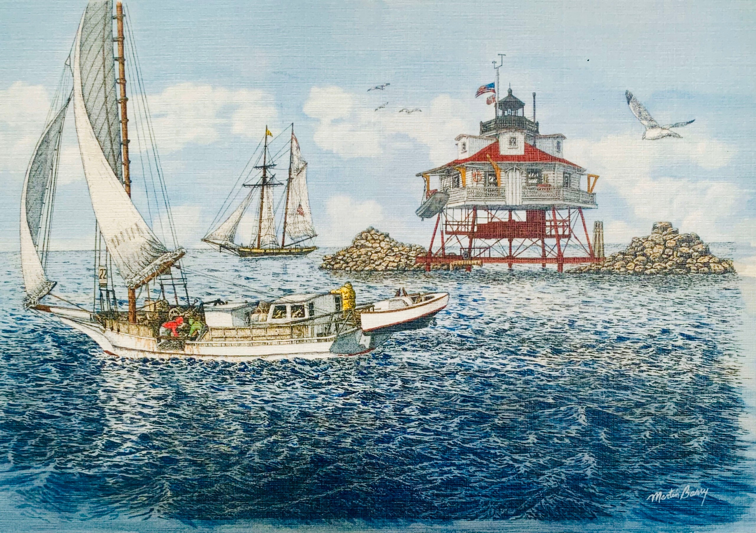 Thomas Point Lighthouse Ll Pen and Ink Watercolor Print by - Etsy