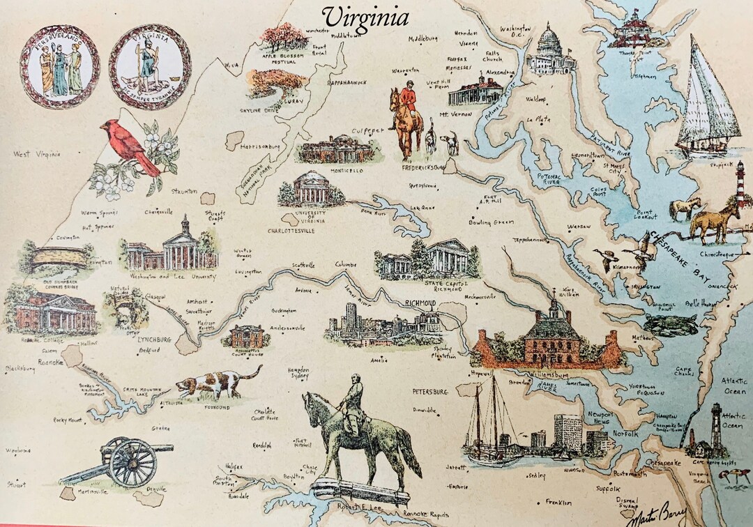 Virginia Map , by Artist Martin Barry - Etsy