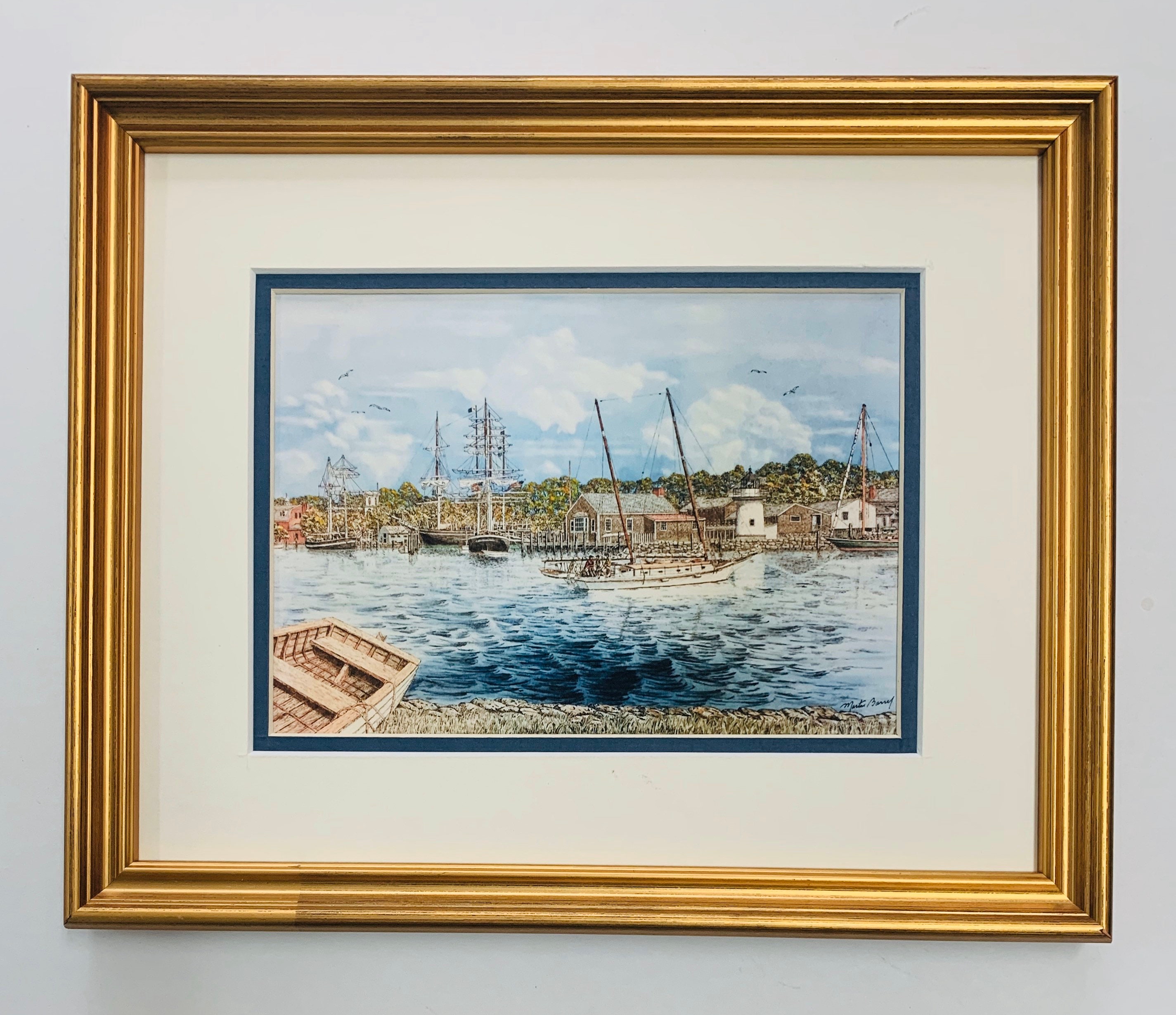 Mystic Seaport, Connecticut, Pen and Ink Watercolor by Well Known ...