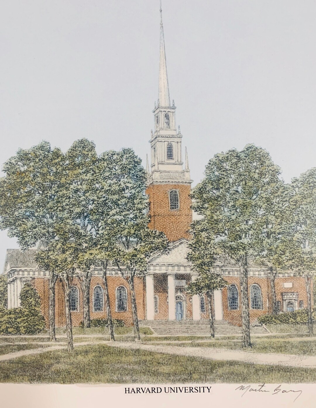 Harvard University, Pen and Ink Watercolor by Well Known Maryland ...