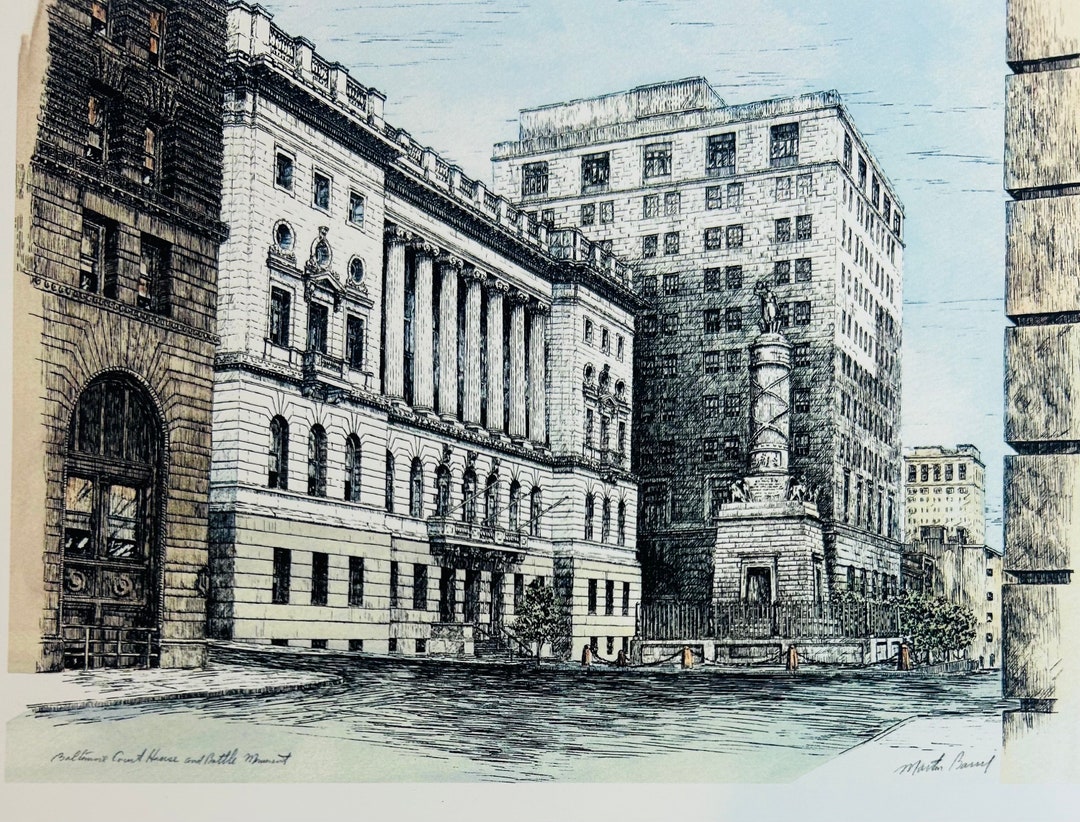 Baltimore Court House Pen and Ink Watercolor by Well Known Maryland ...