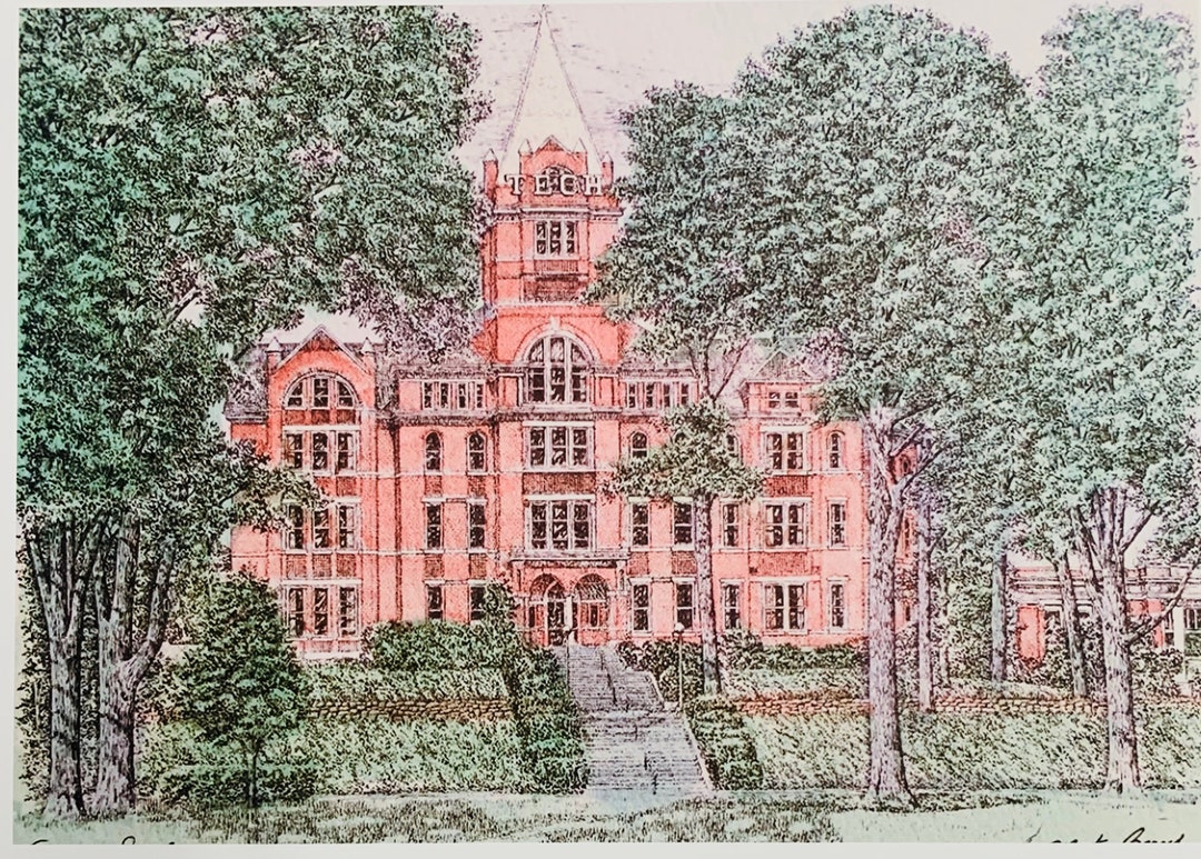 Georgia Tech University, Pen and Ink Watercolor Print by Well Known ...
